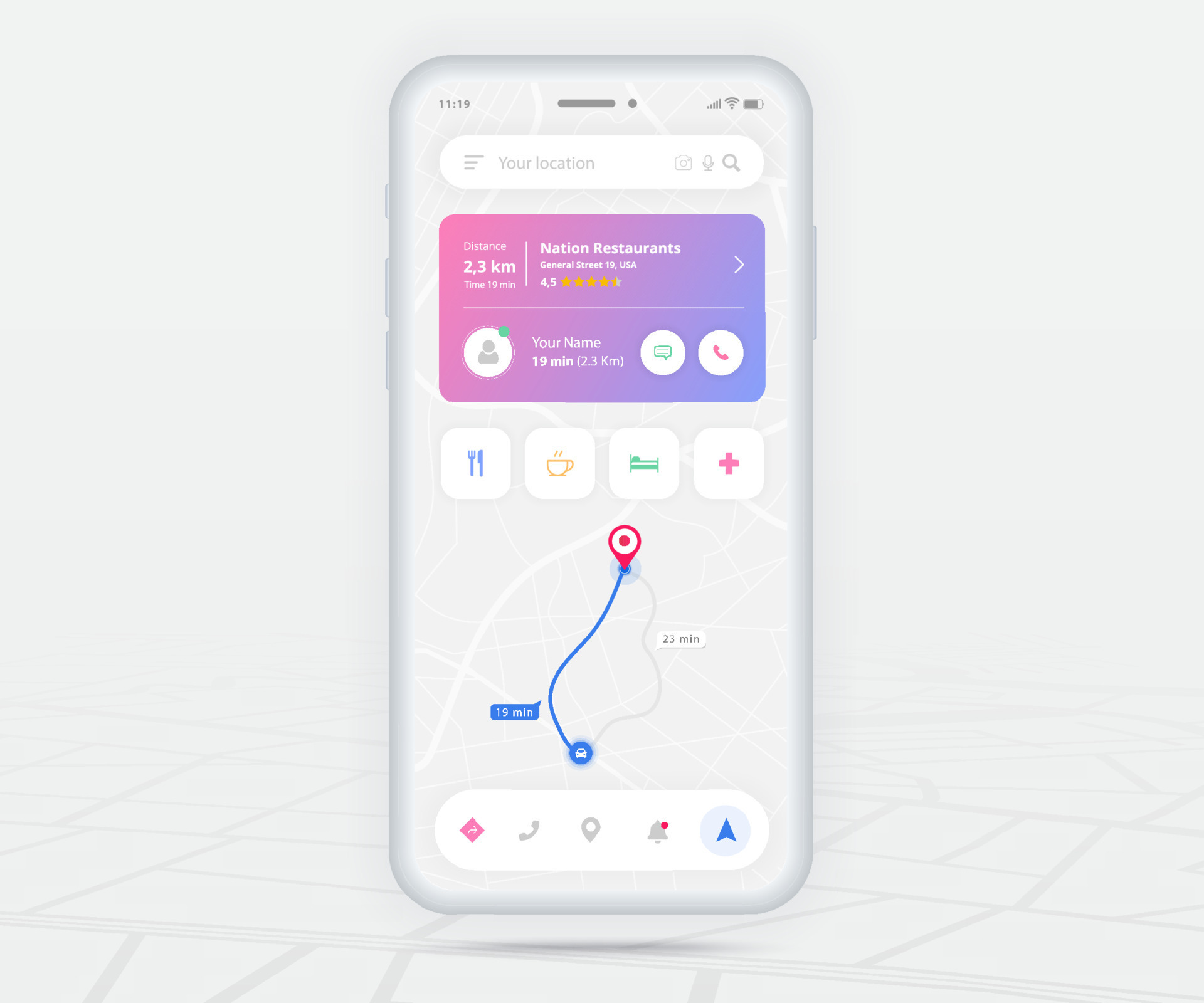 Map GPS navigation app ux ui concept, Mobile map application ... Map GPS navigation app ux ui concept, Mobile map application ...
