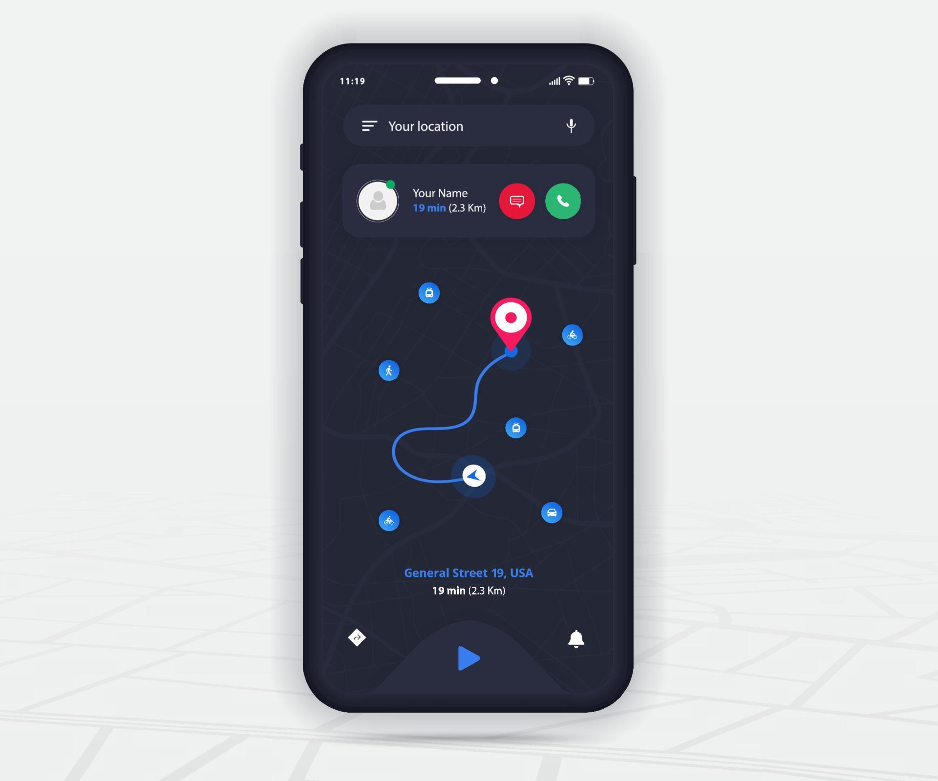Map GPS navigation app ux ui concept, Mobile map application ...