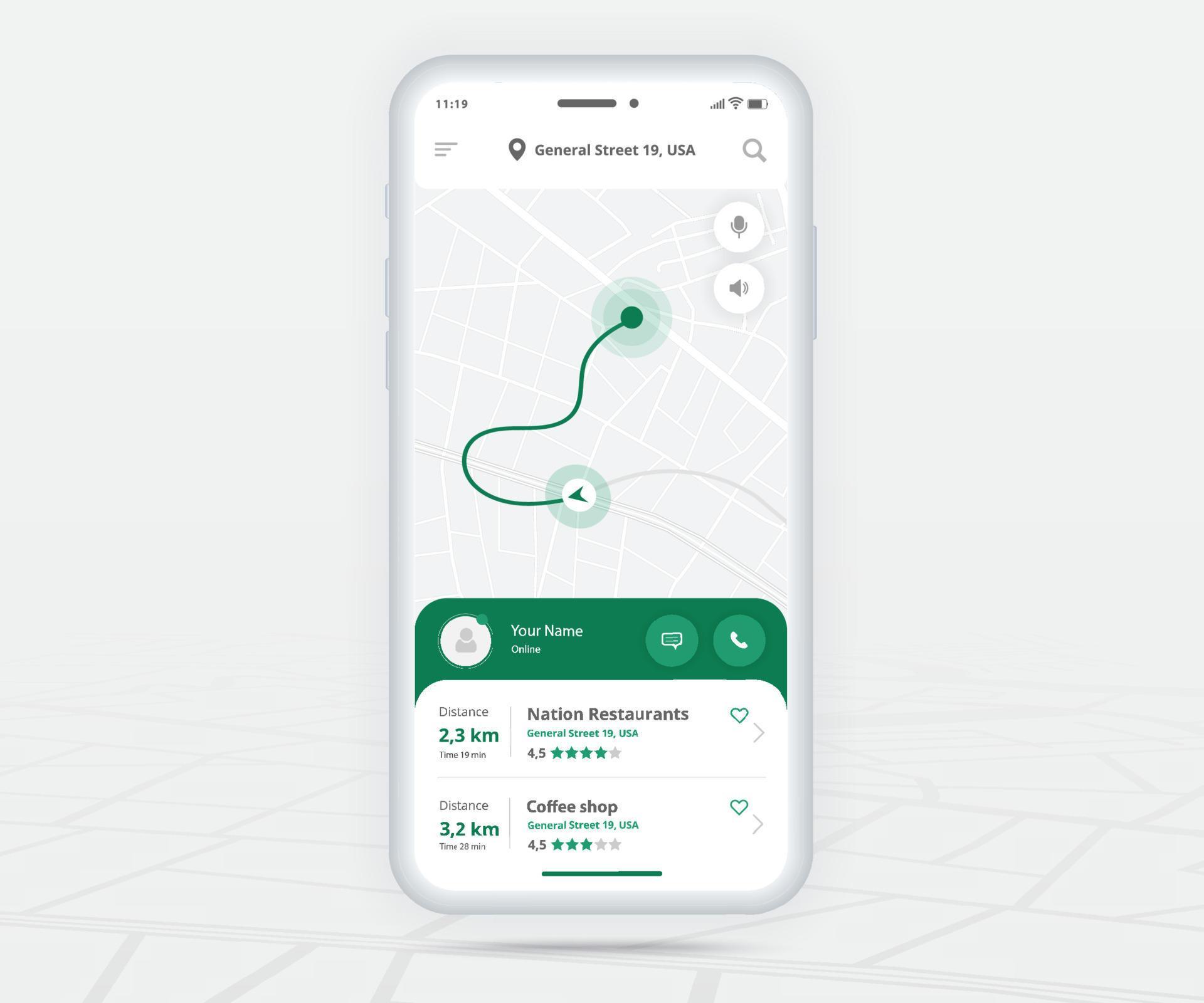 Map Gps Navigation Ux Ui Concept Smartphone Map Application And Destination Pinpoint On Screen