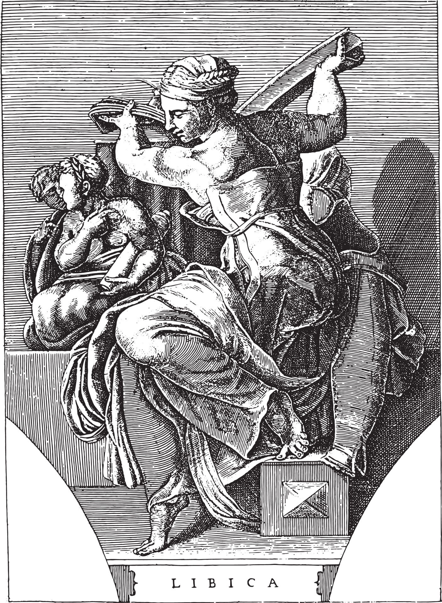 Libyan Sibyl, Adamo Scultori, after Michelangelo, 1585, vintage illustration. 13518654 Vector ...