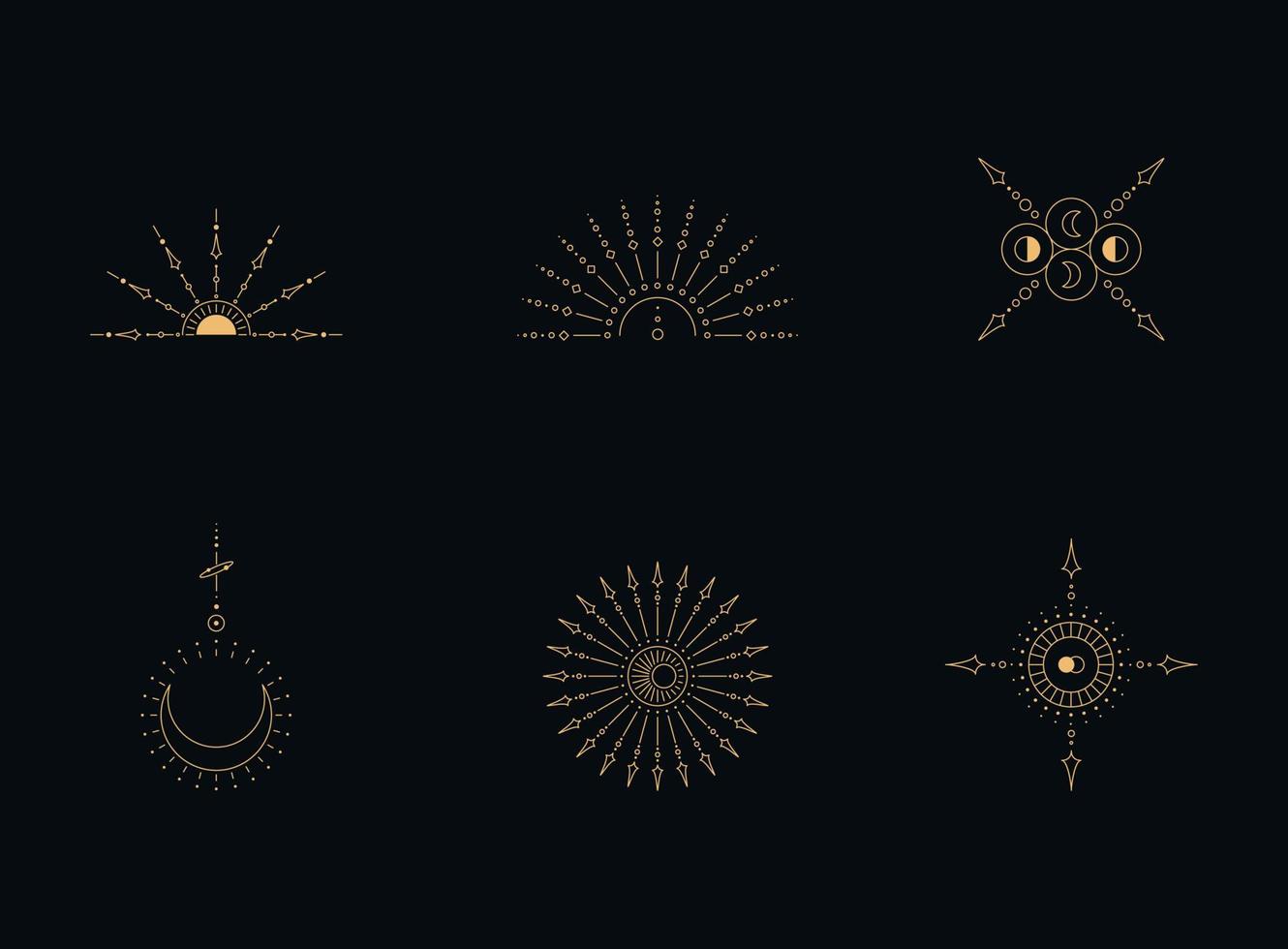 Set Of Moon And Sun Line Art Minimal Boho Linear Symbols Celestial Mystic Element Vector Line