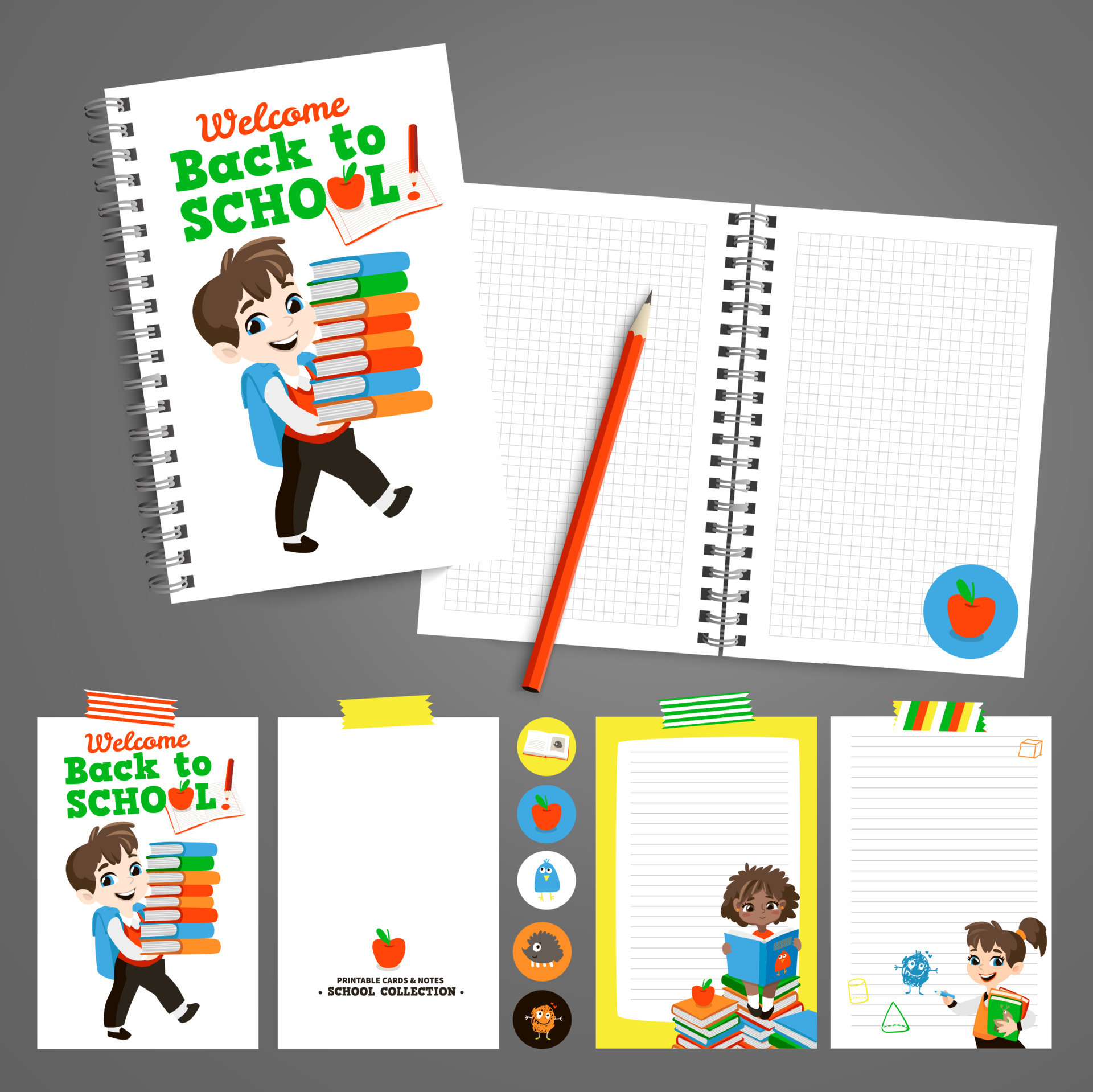 Back to school printable set with pupils. 13523857 Vector Art at Vecteezy