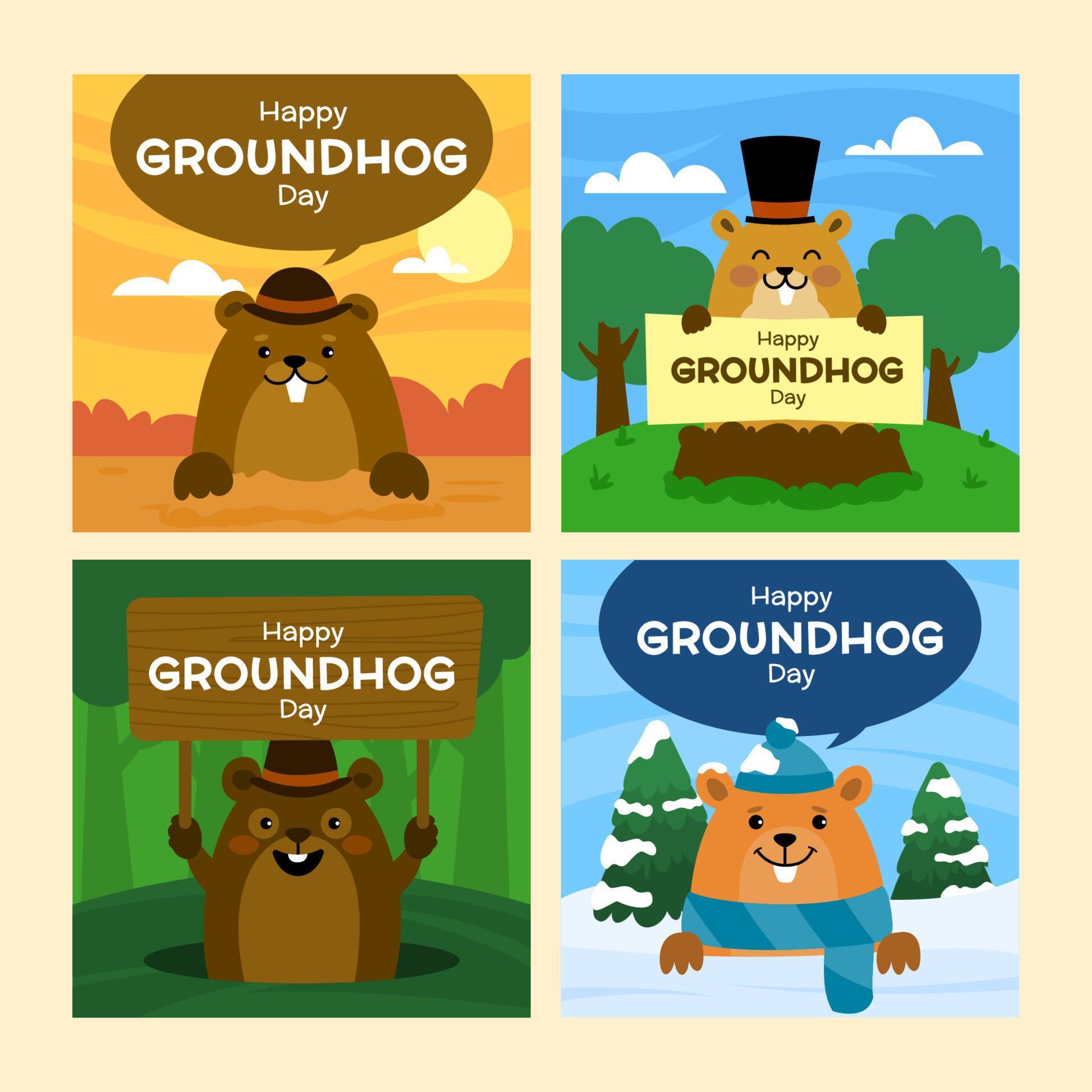 Set of Groundhog Day Social Media Posts 13524259 Vector Art at Vecteezy