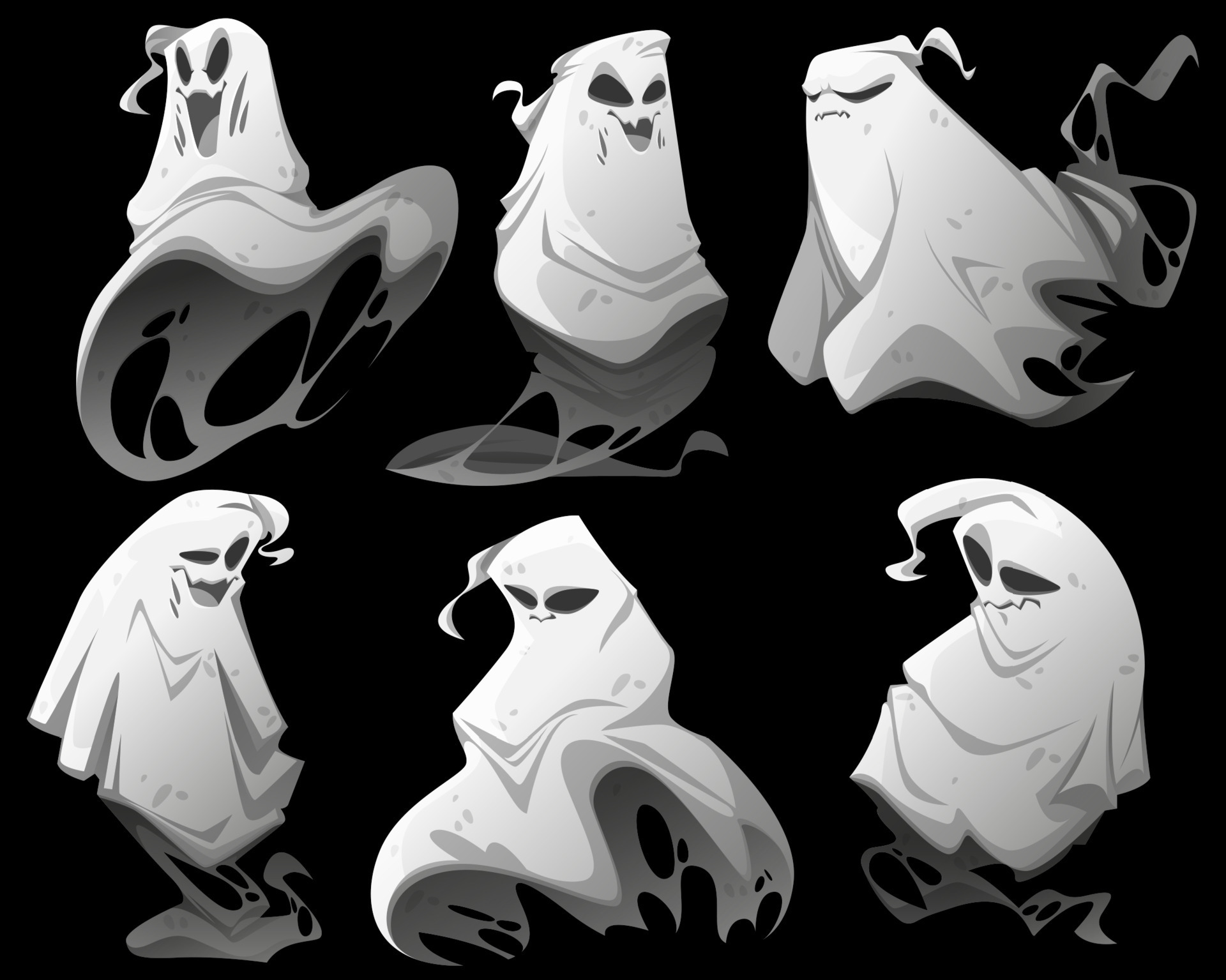 Spooky Ghosts Spirits Scary Halloween Characters 13531219 Vector Art At Vecteezy