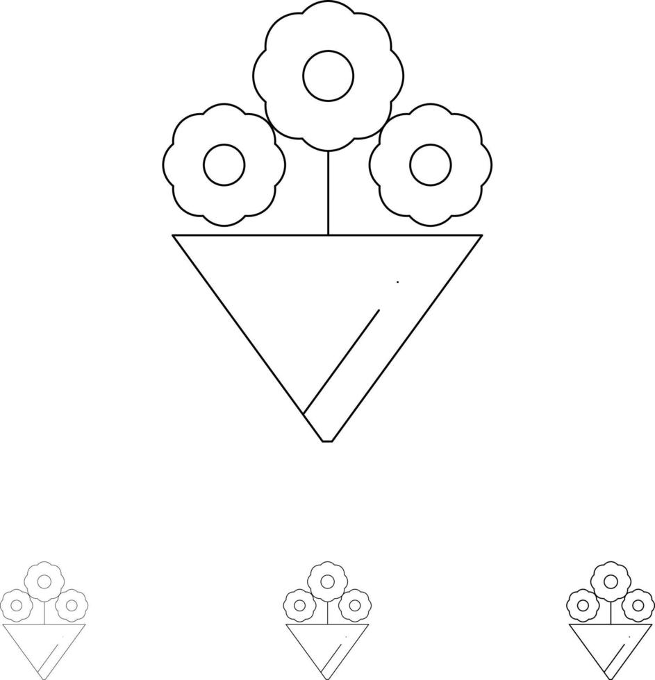 Flower T Bold And Thin Black Line Icon Set 13533652 Vector Art At
