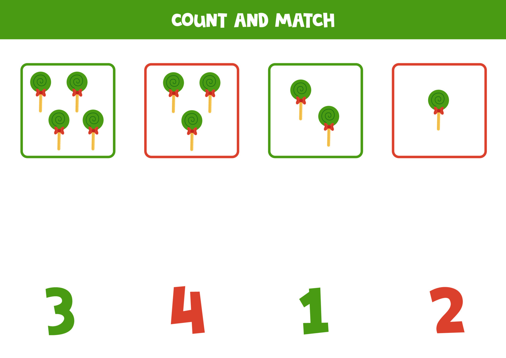 Counting game for kids. Count all Christmas lollipops and match with ... Counting game for kids. Count all Christmas lollipops and match with ...