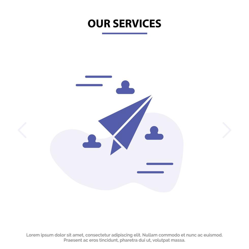 Our Services Web Design Paper Fly Solid Glyph Icon Web Card Template