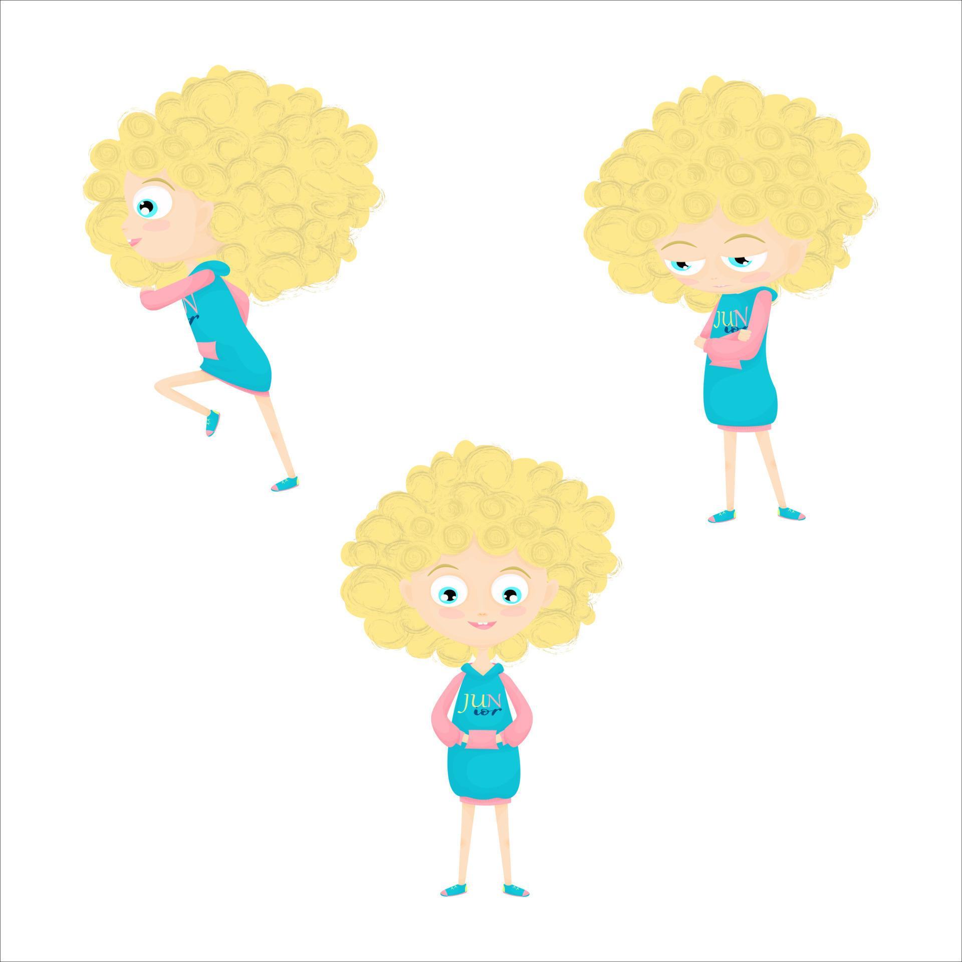 A Girl With Blue Eyes And Curly Blonde Hair 13547568 Vector Art At