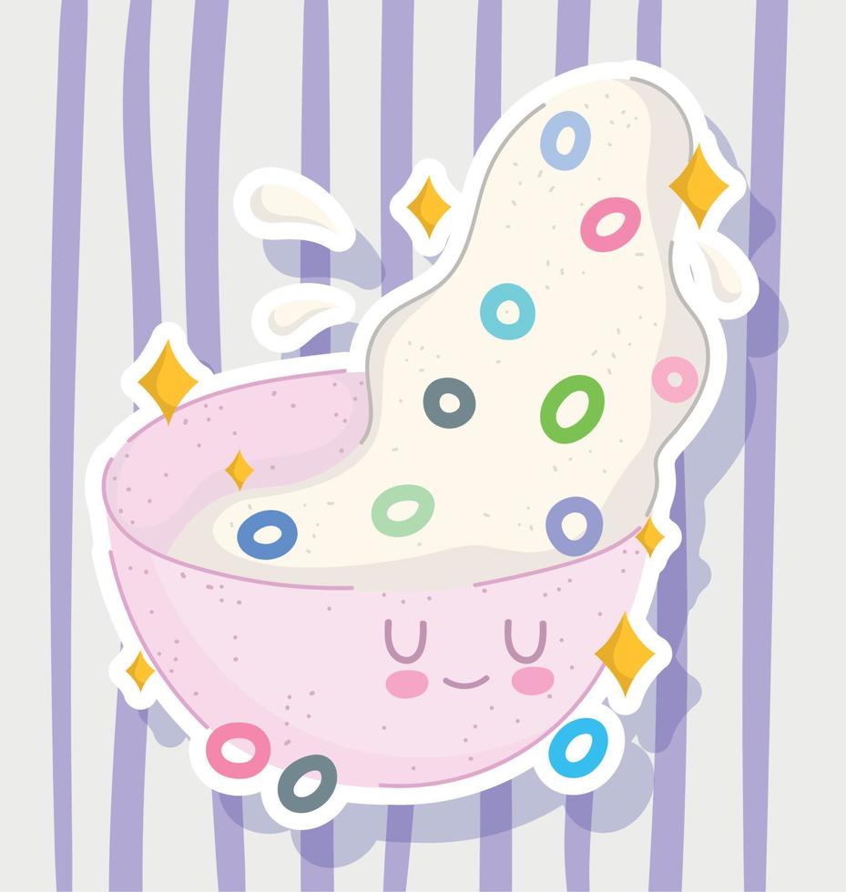 Breakfast Cute Bowl With Milk And Cereal Food Fresh On Striped