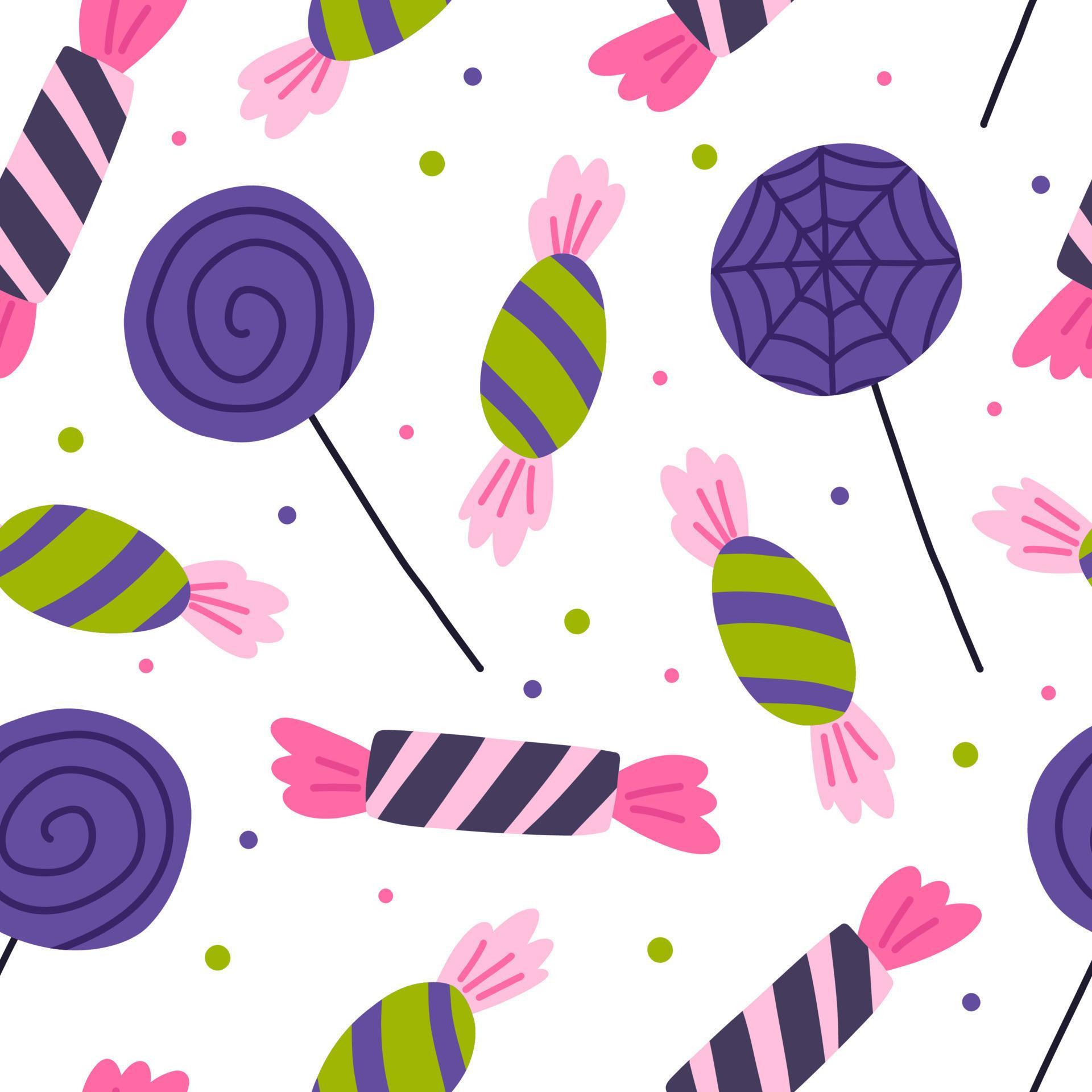 Halloween candy seamless pattern, cartoon flat vector illustration ...