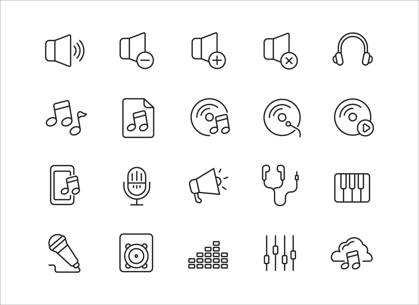 Set of sound and music icon with linear style isolated on white ...