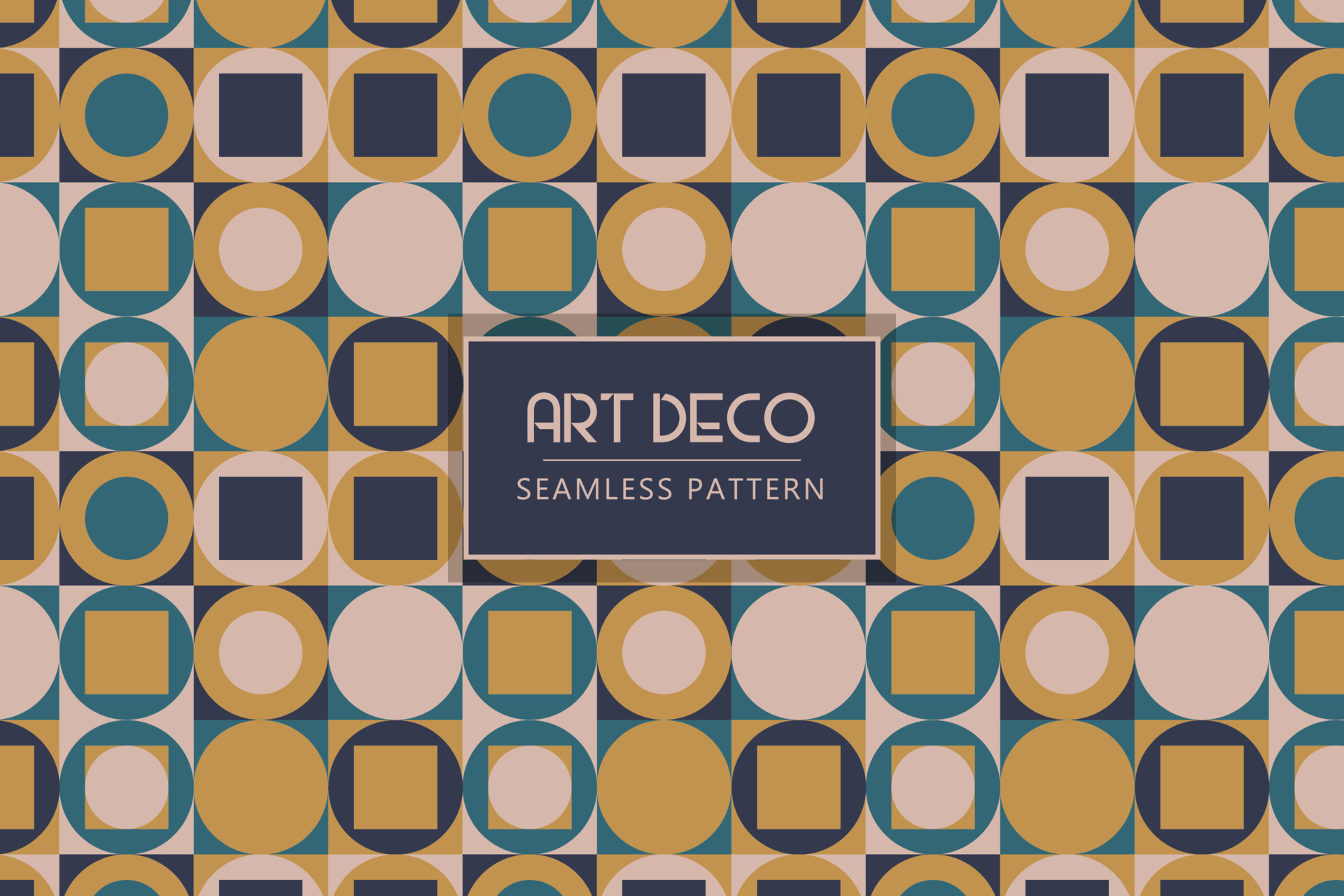 Geometric Square Circle Shapes Tile Art Deco Style Seamless Repeat