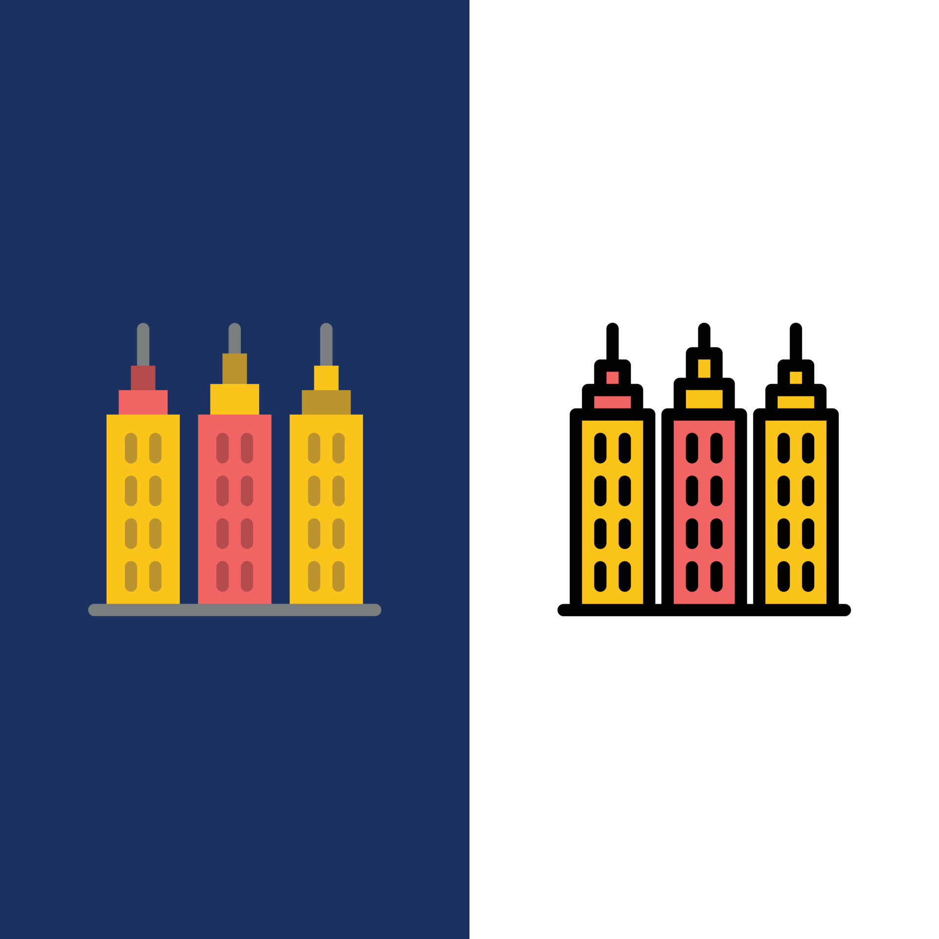 Building Construction Tower Icons Flat And Line Filled Icon Set Vector
