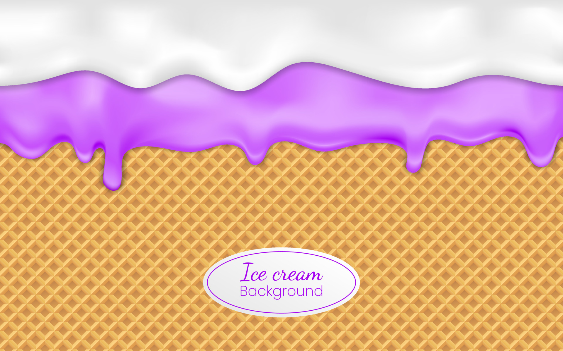 Realistic Drip Ice Cream Or Frozen Yogurt On Waffle Background Syrup