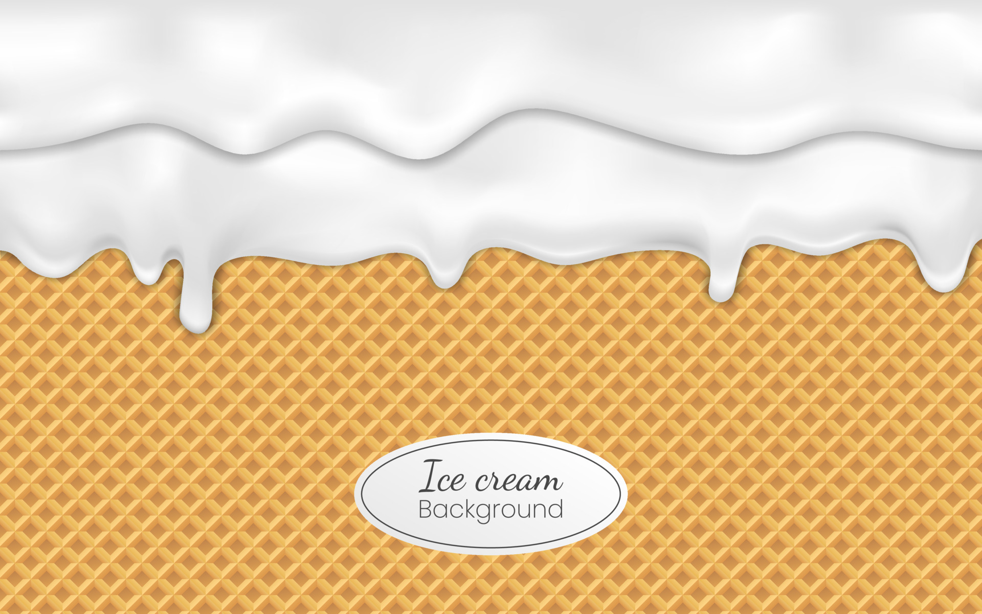 Realistic Drip Ice Cream Or Frozen Yogurt On Waffle Background Syrup