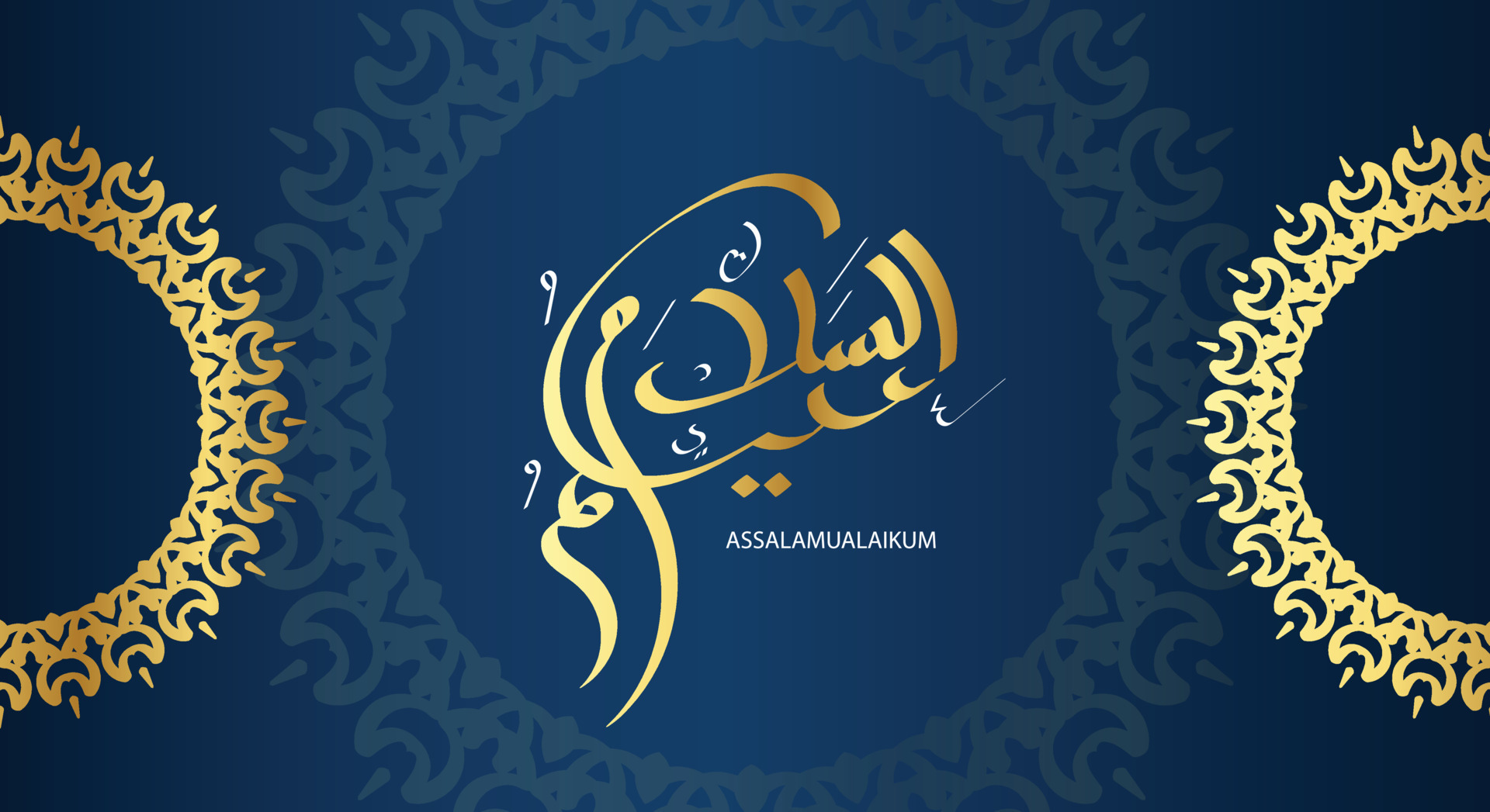 Arabic Calligraphy Assalamualaikum With Golden Color And Blue Classic Background Translated As