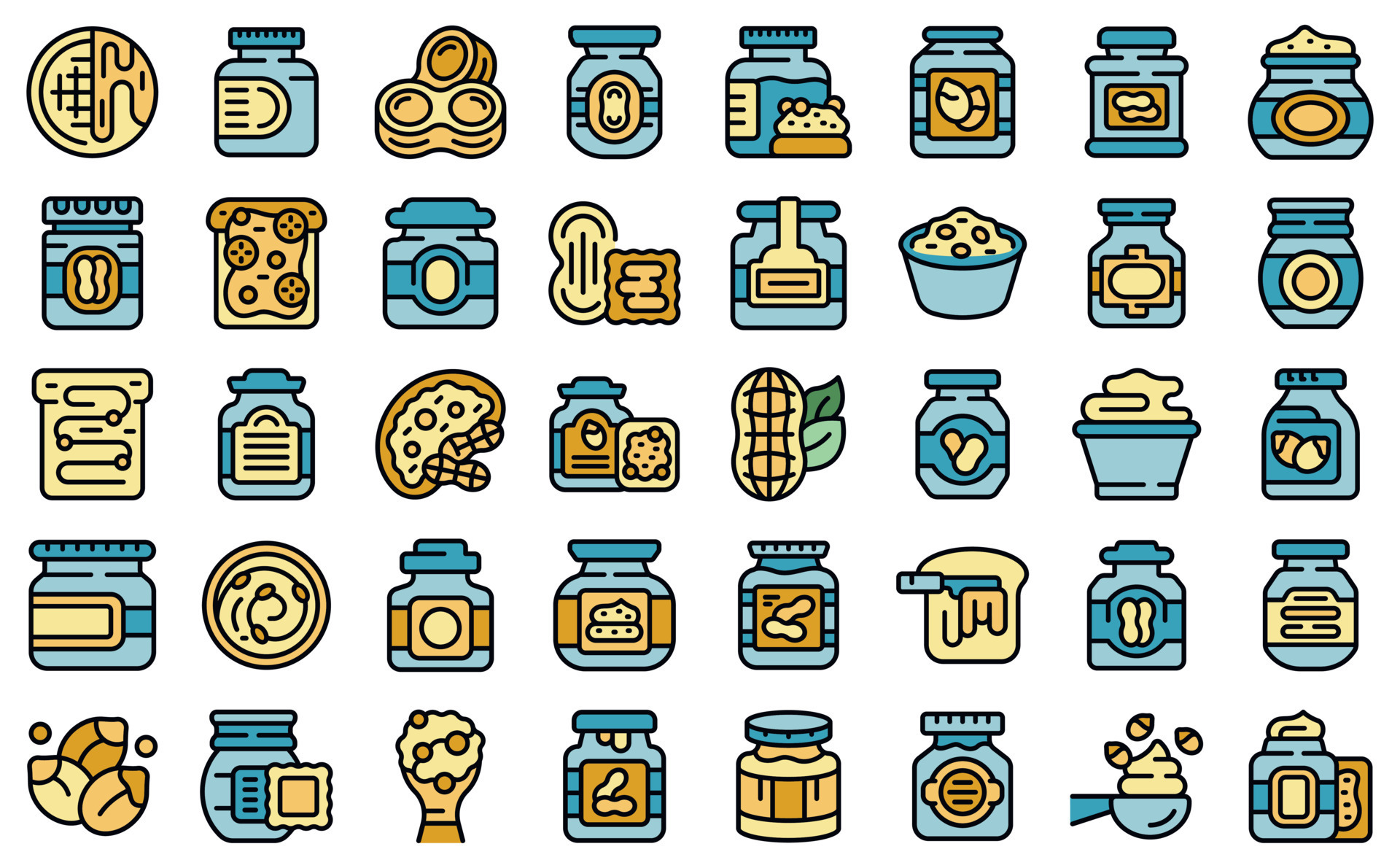Peanut butter icons set vector flat 13563466 Vector Art at Vecteezy Peanut butter icons set vector flat 13563466 Vector Art at Vecteezy