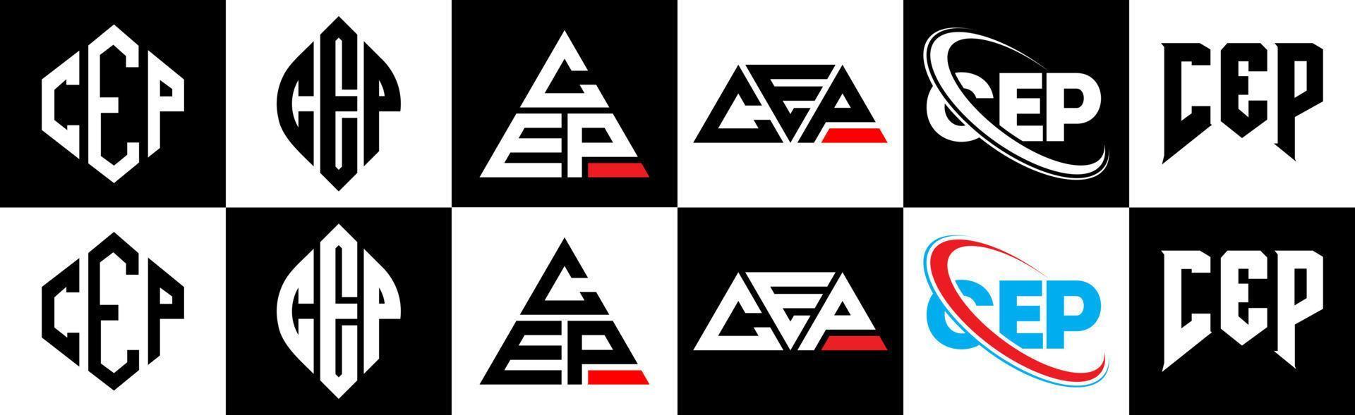 diseño de logotipo de letra cep en seis estilos. cep polígono, círculo ... diseño de logotipo de letra cep en seis estilos. cep polígono, círculo ...