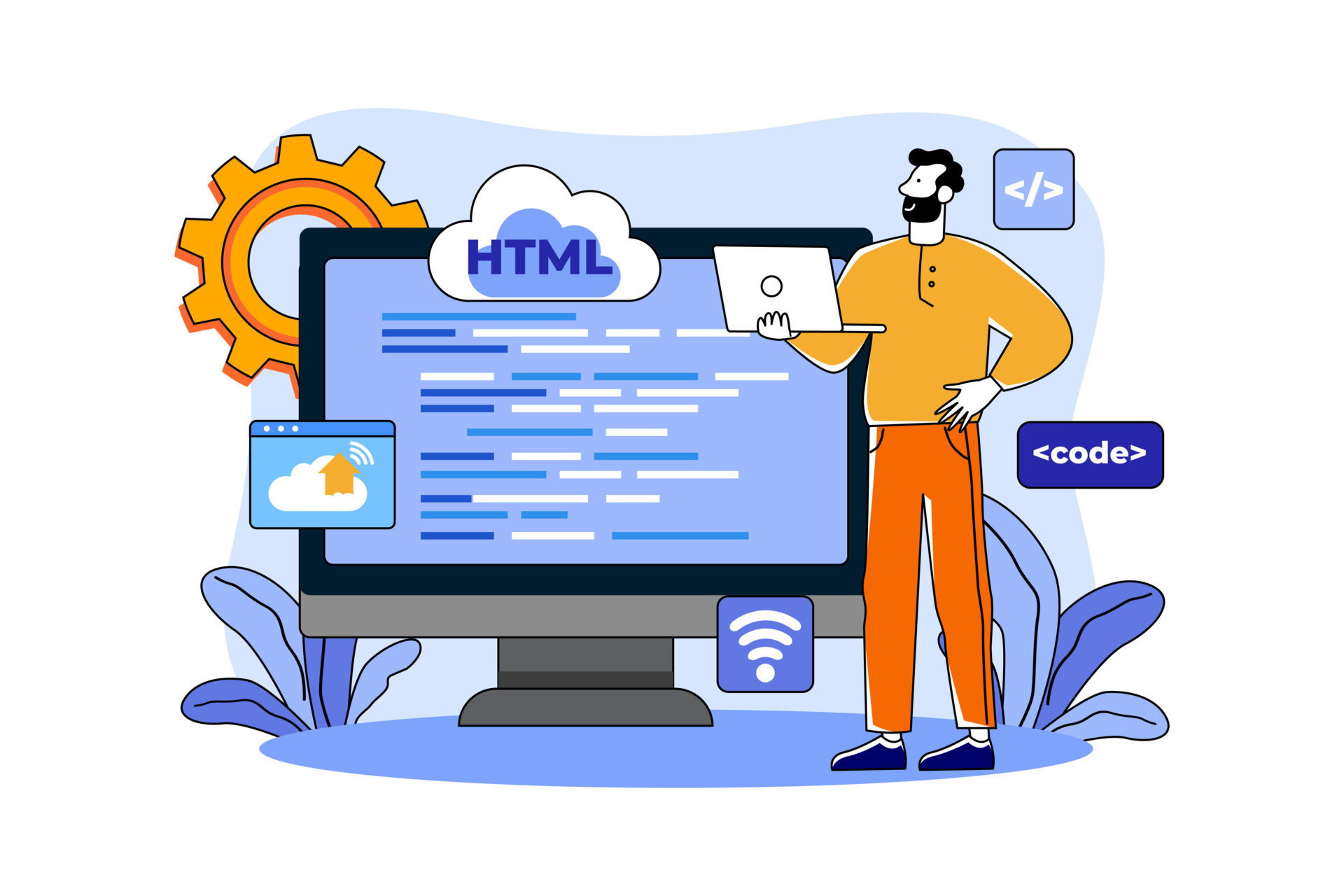 Man Coder Development Programming Computer 13567541 Vector Art At Vecteezy