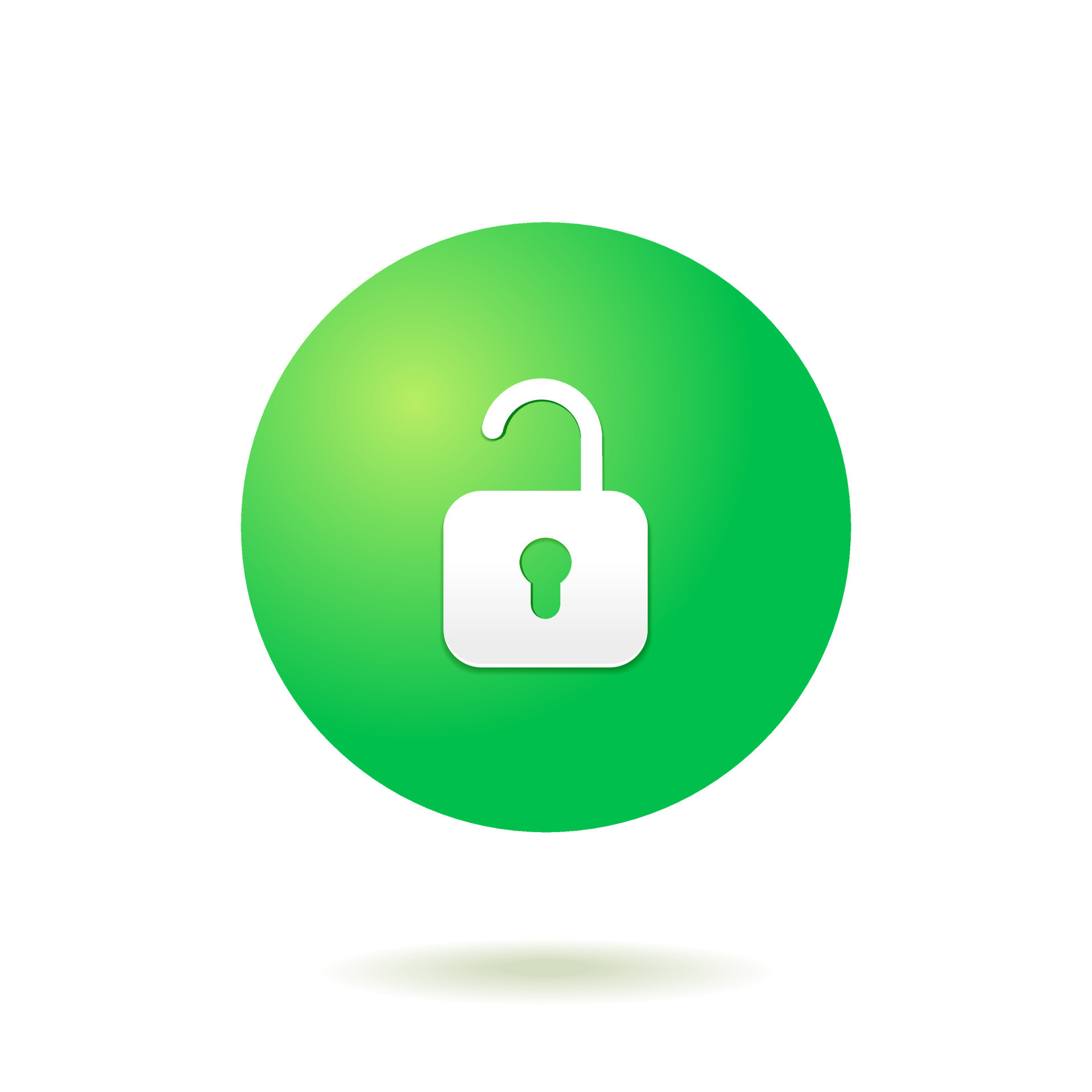 Vector isolated unlock icon of unlocked lock with 3d green gradient ...