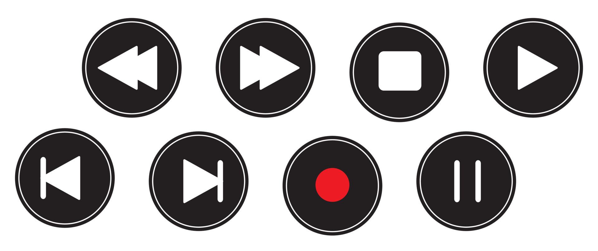 Eight Music And Video Player Navigation Button Icon Design Set