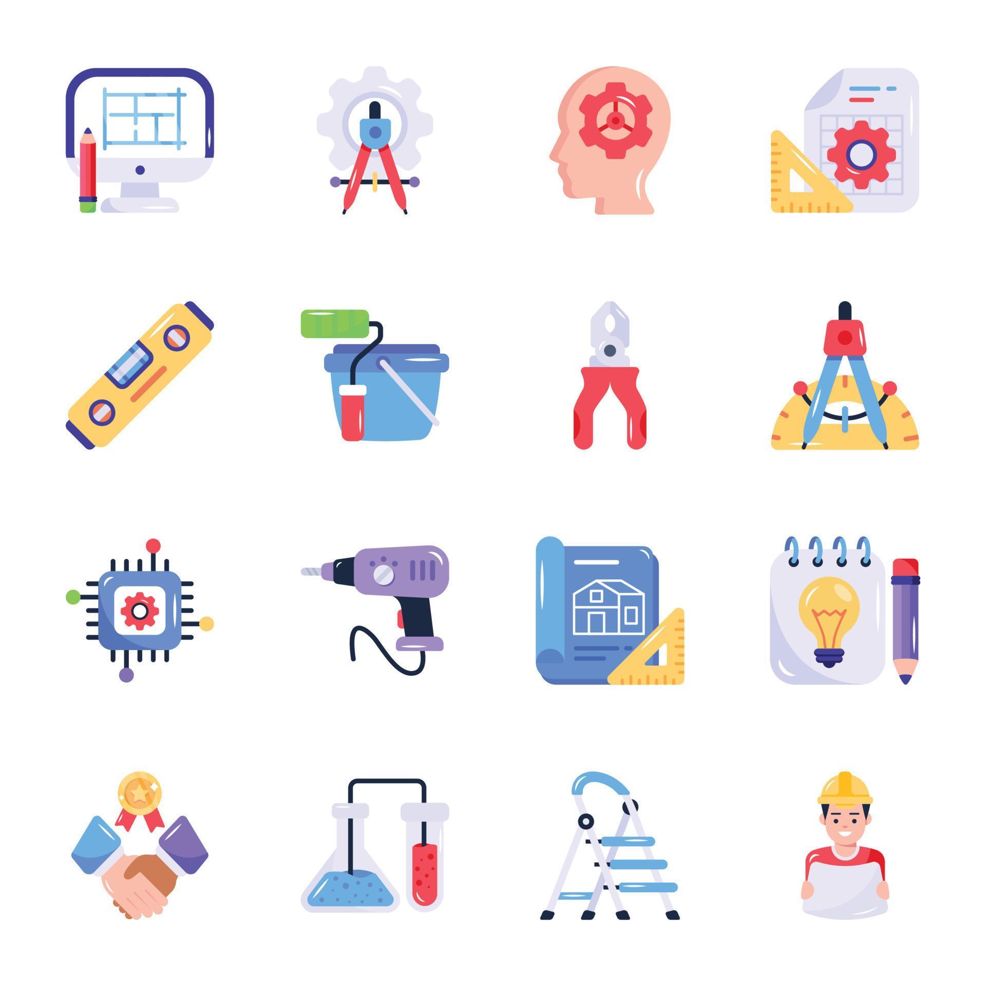 Pack of Engineering Tools Flat Icons 13587545 Vector Art at Vecteezy