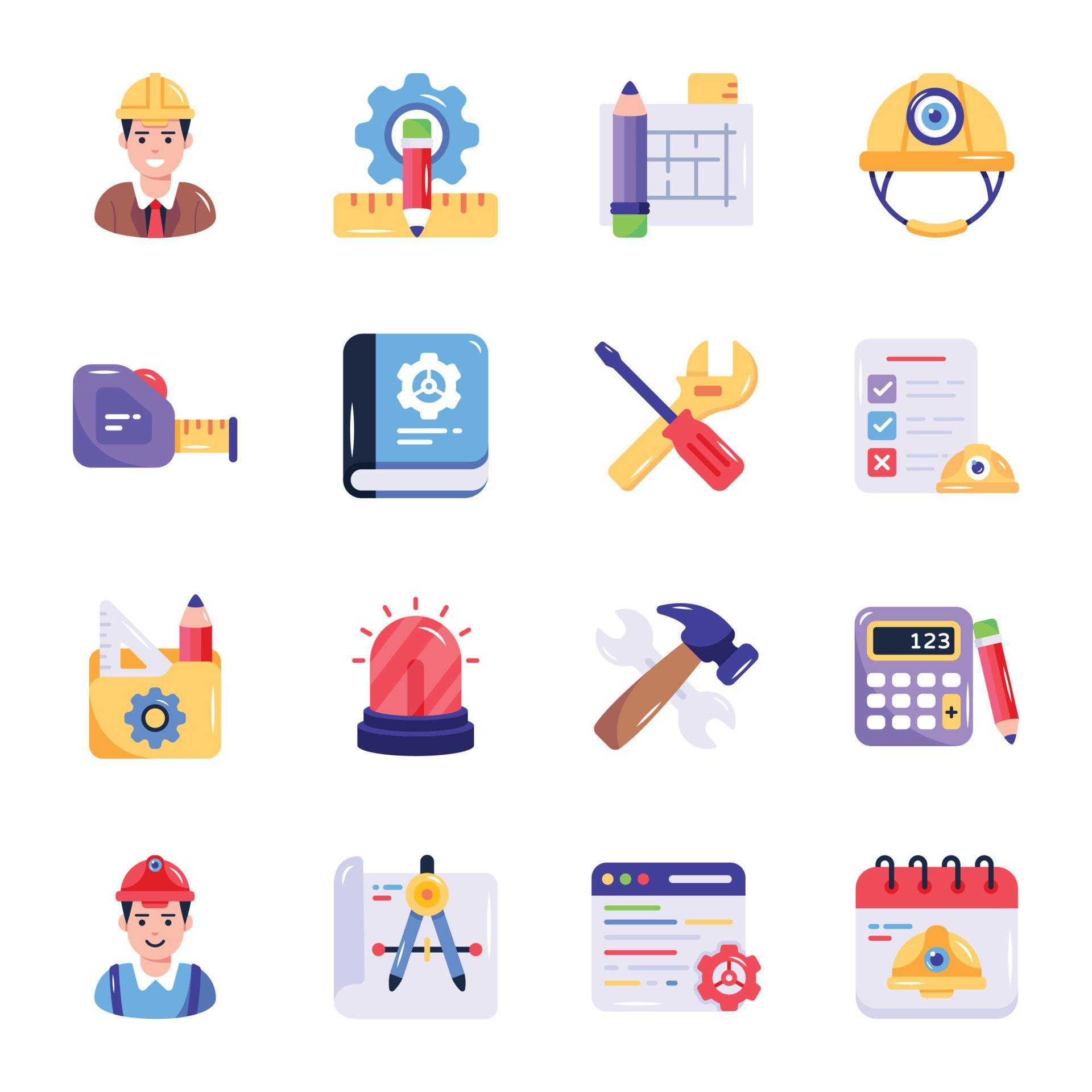 Collection of Engineering Flat Icons 13587549 Vector Art at Vecteezy