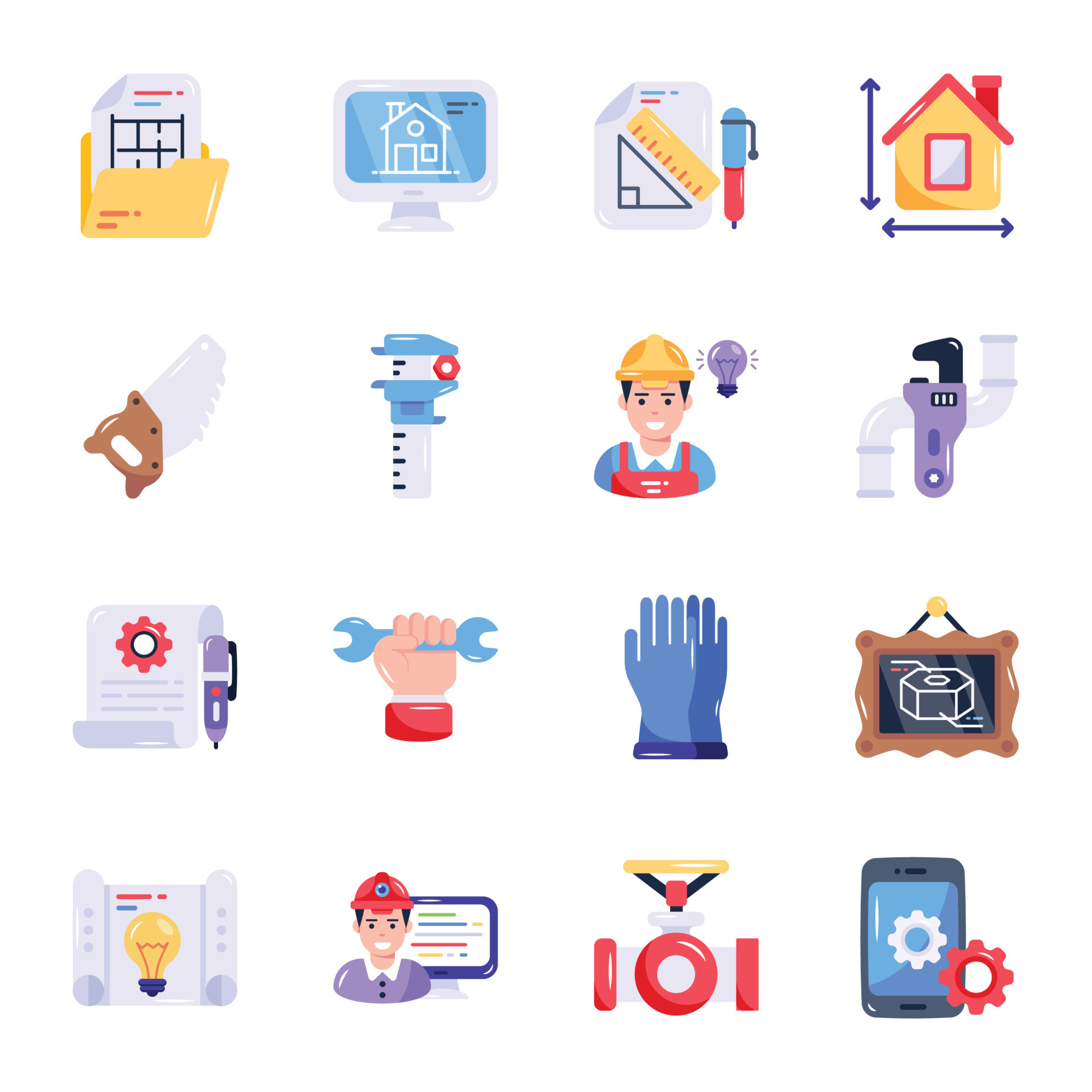 Set of Construction and Engineering Flat Icons 13587598 Vector Art at ...