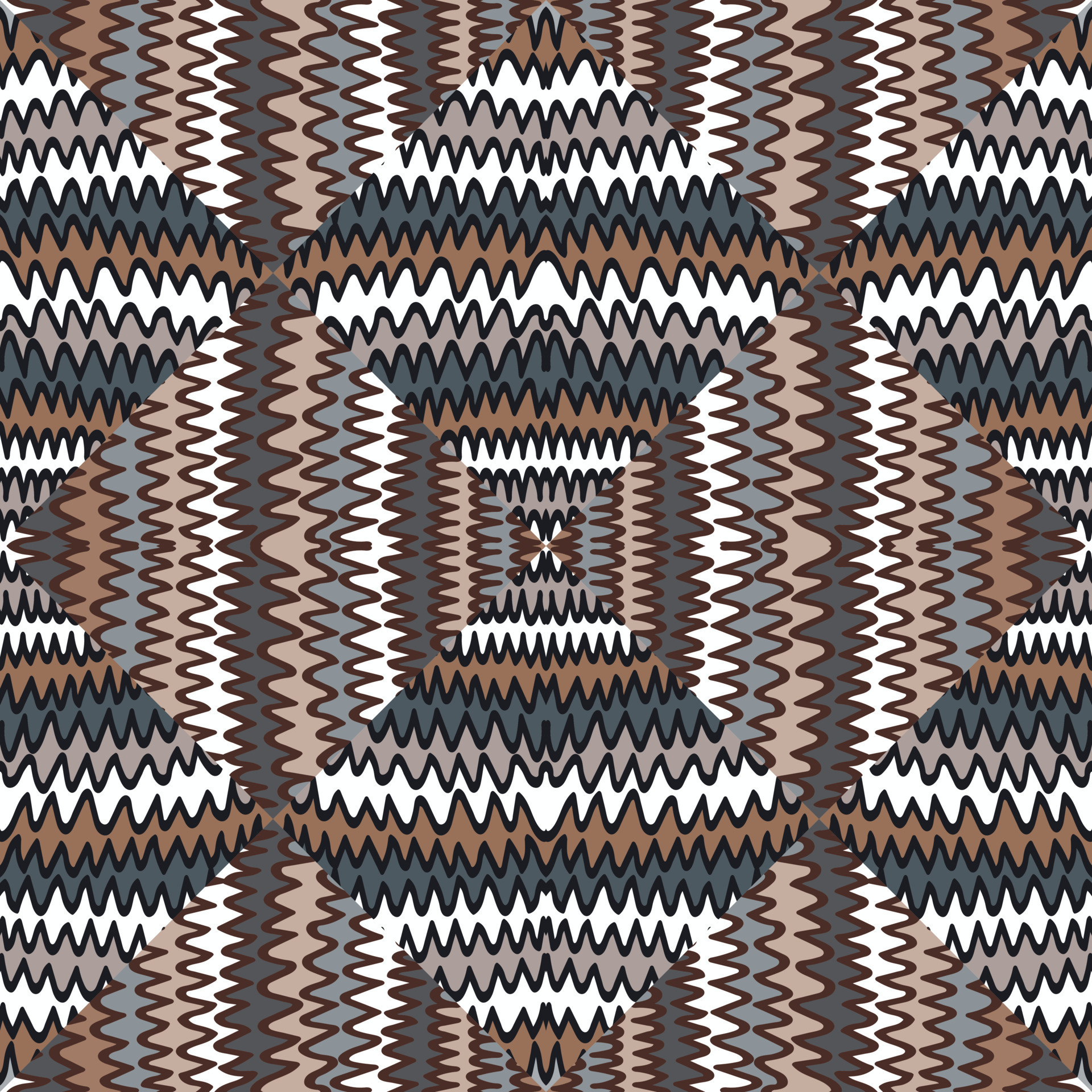 Abstract Zig Zag Wave Seamless Pattern Hand Drawn Lines Mosaic