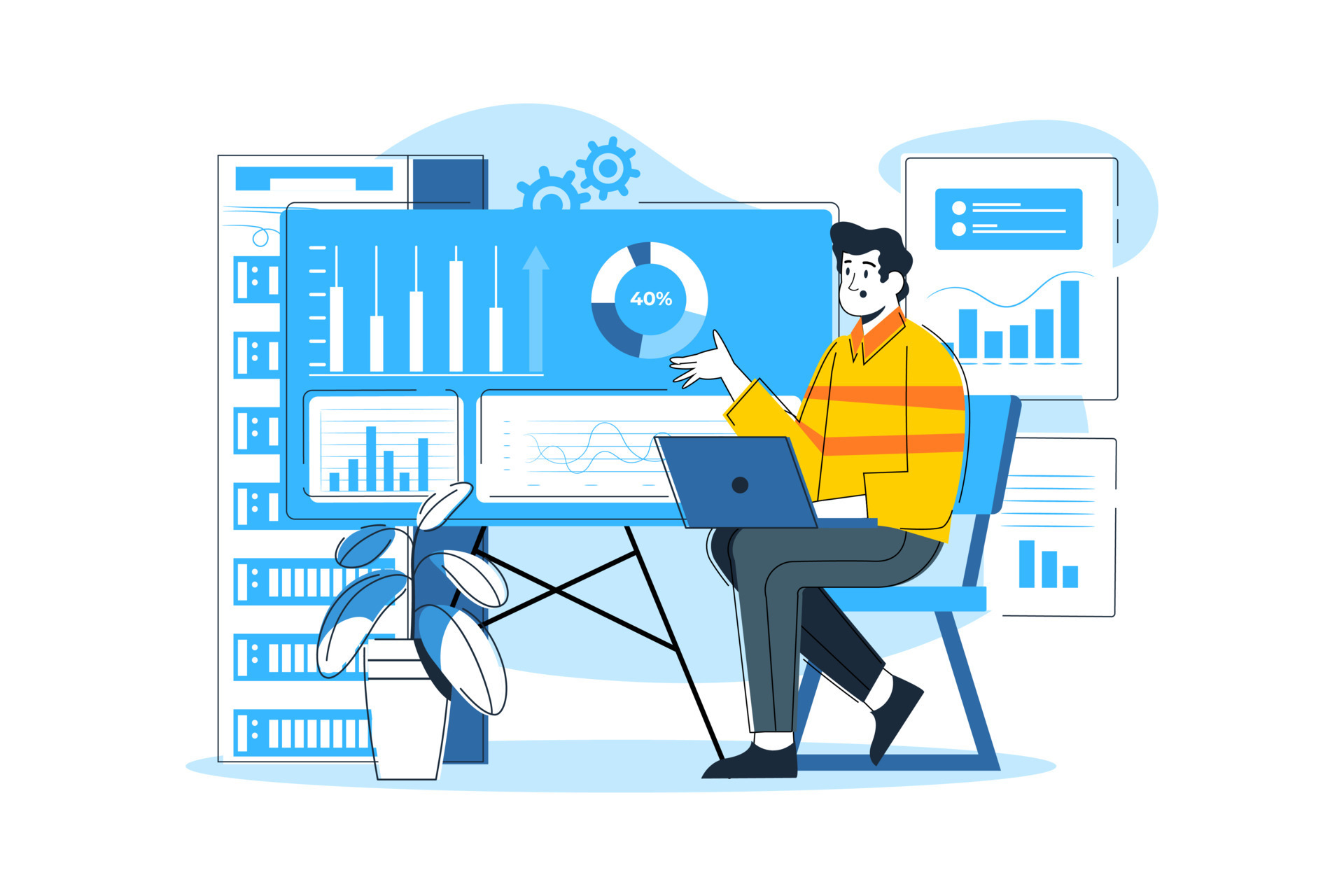 Businessman Analyzing Data Illustration Concept On White Background