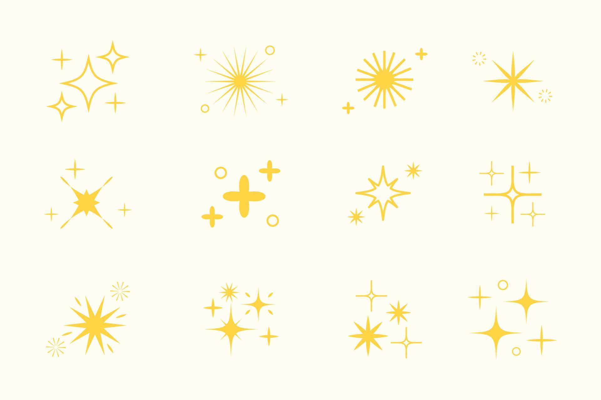 Set of sparking star. Icon and symbol. Starry vector illustration isolated on white background ...