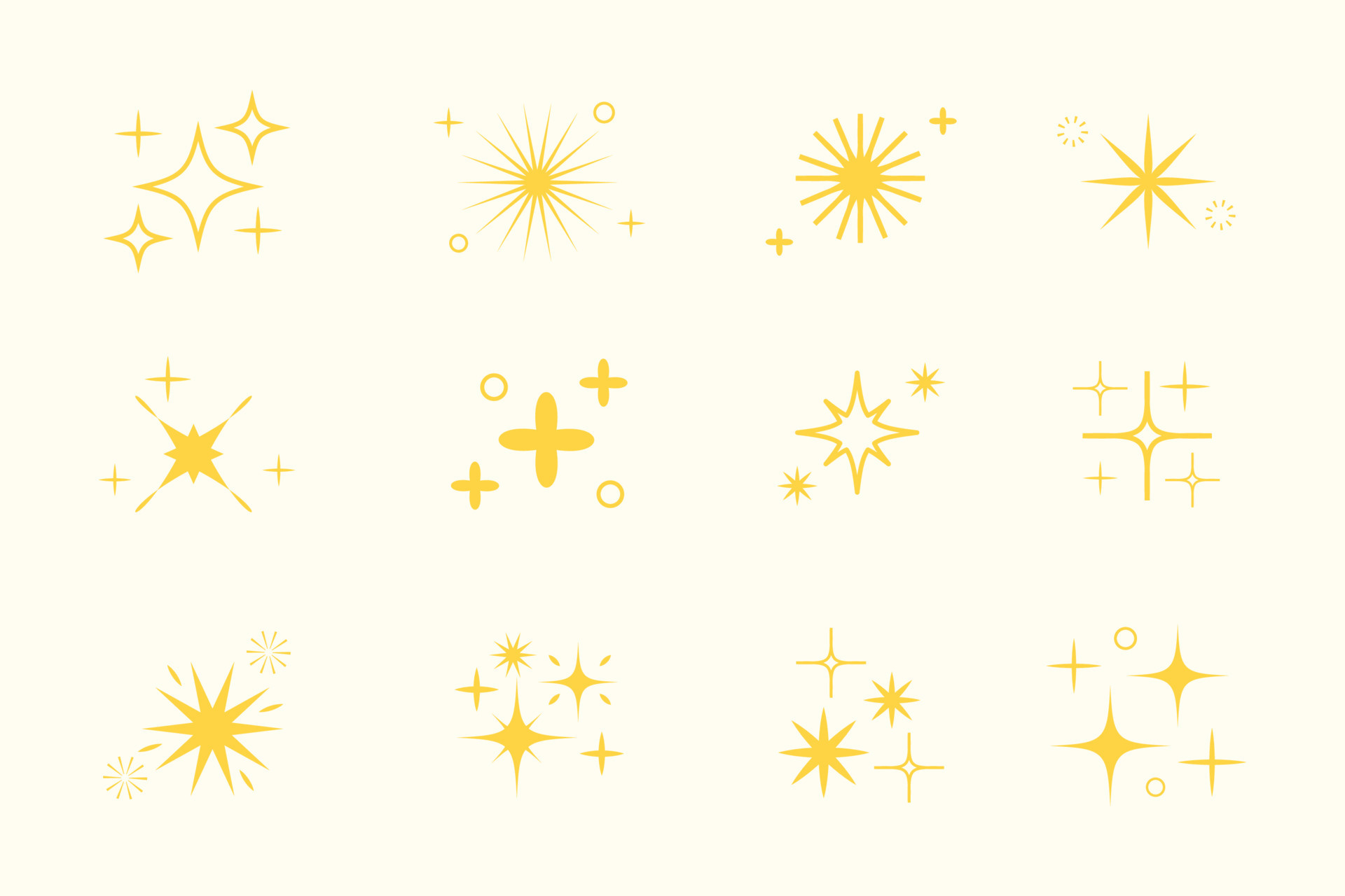 Set of sparking star. Icon and symbol. Starry vector illustration isolated on white background ...