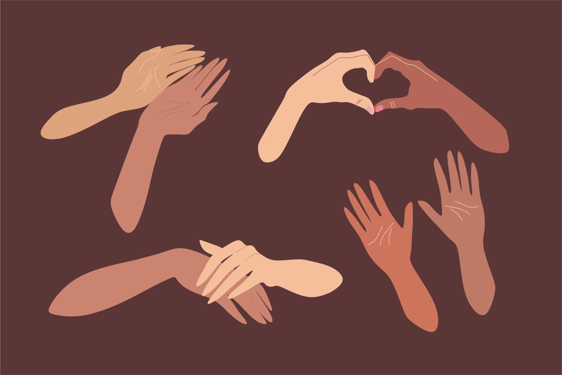 A Set Of Hands Of Light And Dark Skin Elegant Hands Different Gestures Tin The Heart With