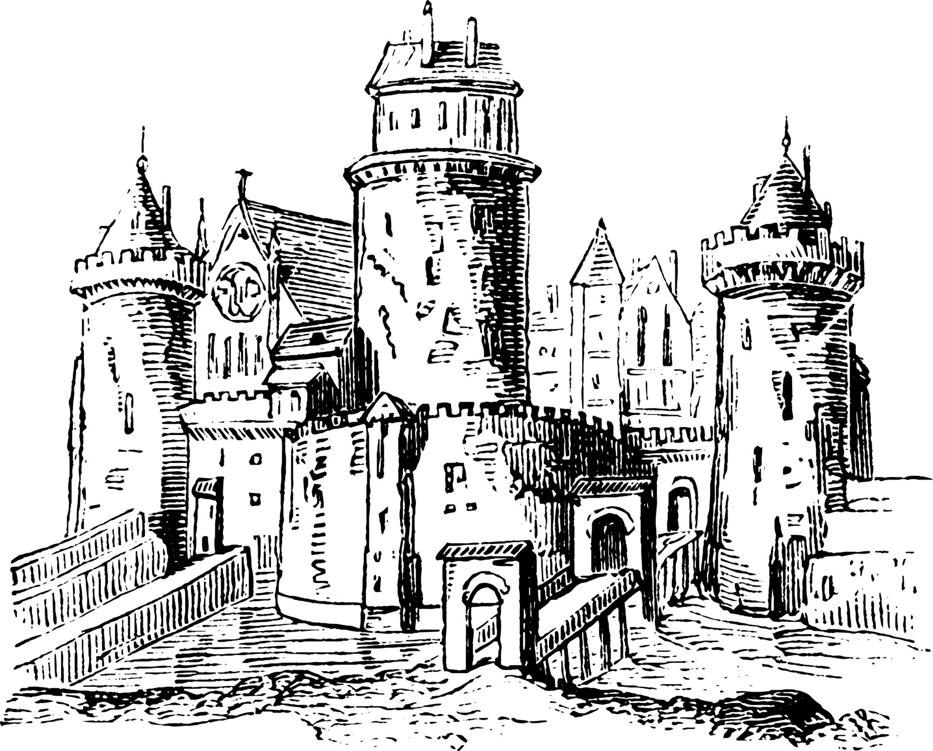 Anglo-Saxon Feudal castle, vintage illustration. 13595229 Vector Art at ...