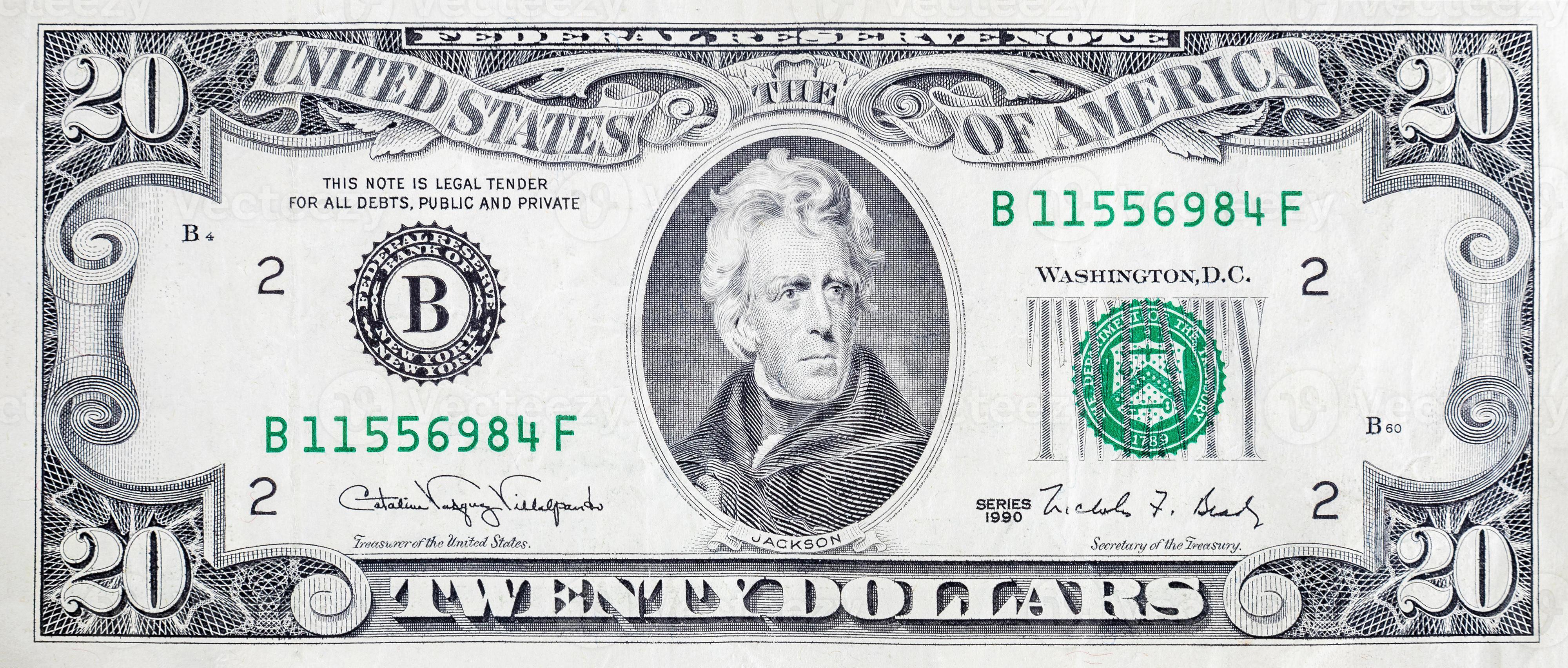 Portrait Of Us President Andrew Jackson On 20 Dollars Banknote Closeup
