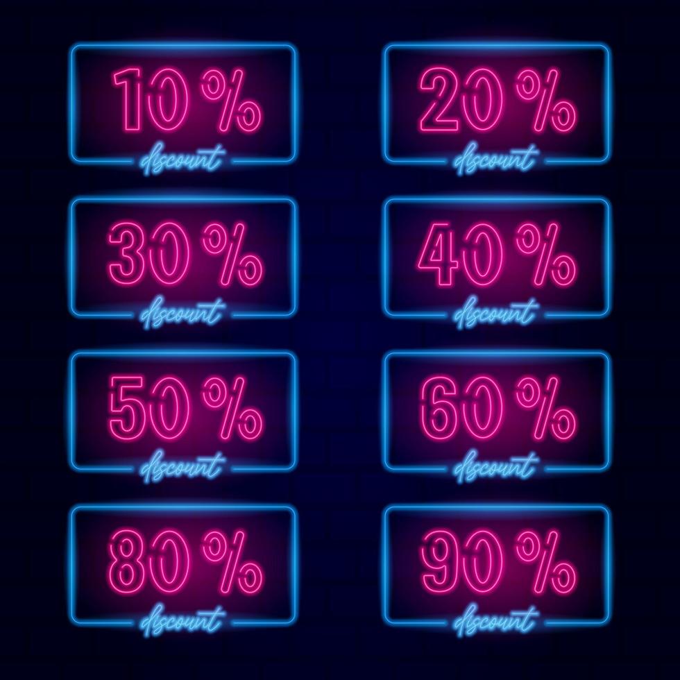 neon discount sign set, 10, 20, 30, 40, 50, 60, 80, 90 percent off 13629272 Vector Art at Vecteezy