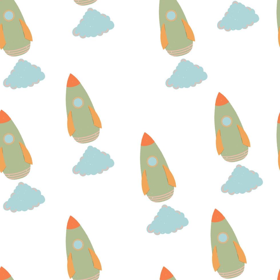 Seamless pattern rocket in space, spaceship in hand drawn style ...