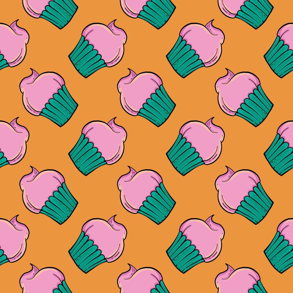 Pink Cupcakeseamless Pattern On Orange Background 13633259 Vector Art At Vecteezy