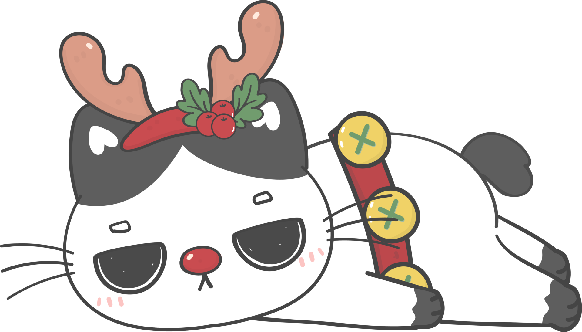 Cute Calico Bobtail Kitten Cats With Christmas Reindeer Antlers Cartoon Hand Drawing 13643543 Png