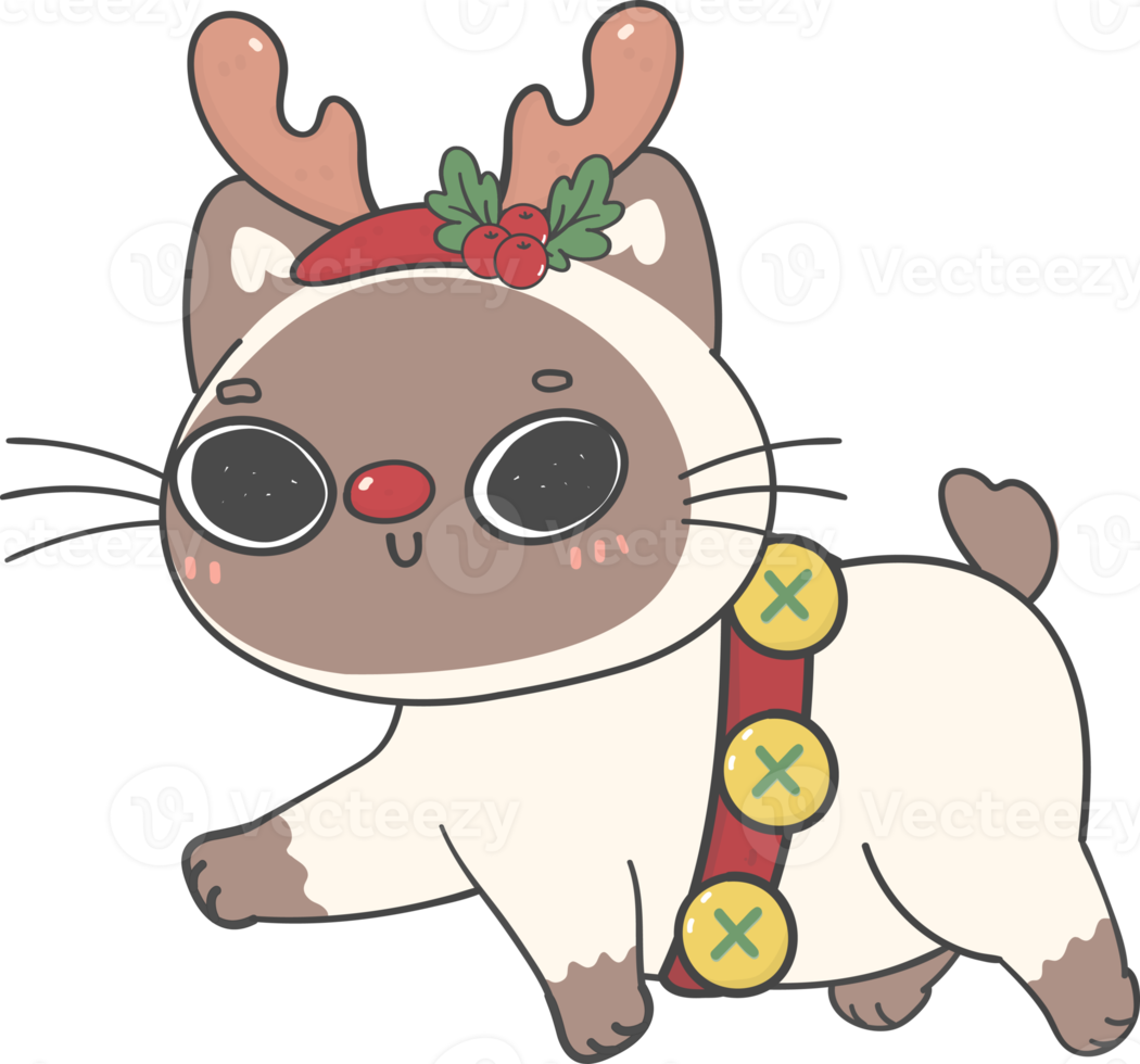 Cute Calico Bobtail Kitten Cats With Christmas Reindeer Antlers Cartoon