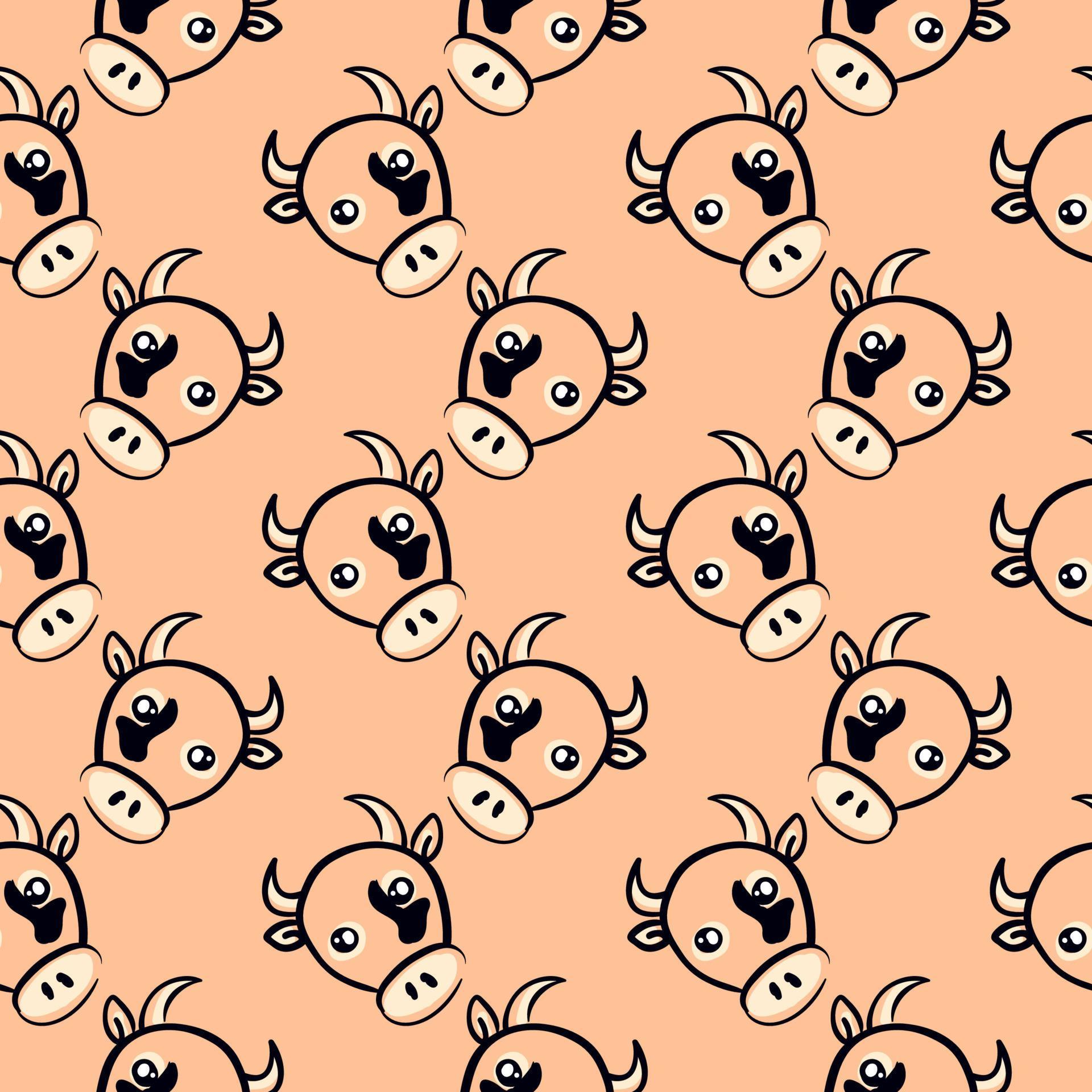 Cow head, seamless pattern on beige background. 13646936 Vector Art at ...