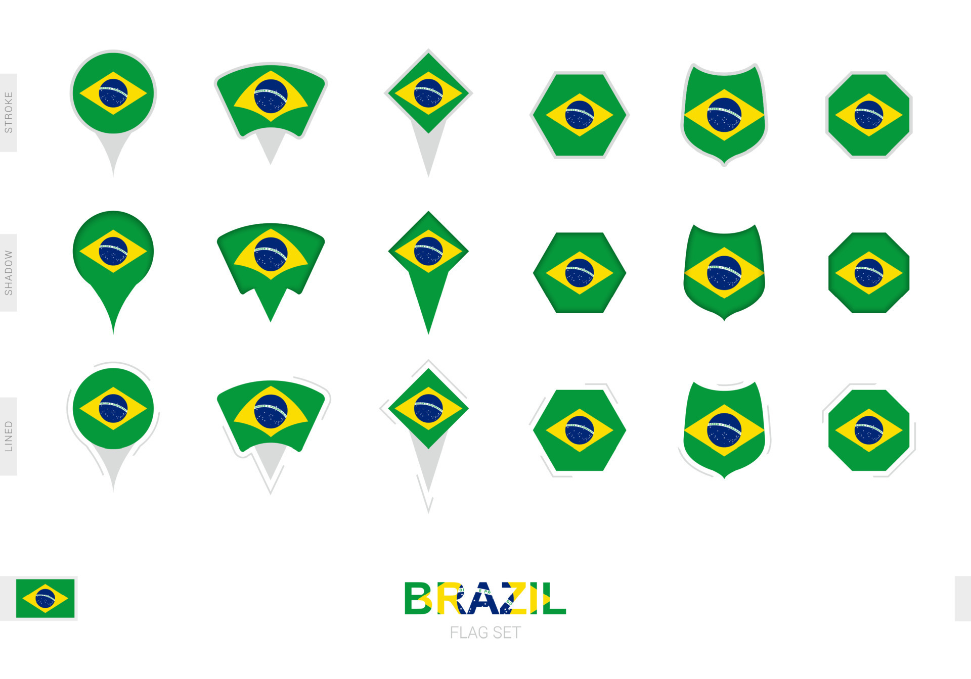 Collection Of The Brazil Flag In Different Shapes And With Three collection-of-the-brazil-flag-in-different-shapes-and-with-three