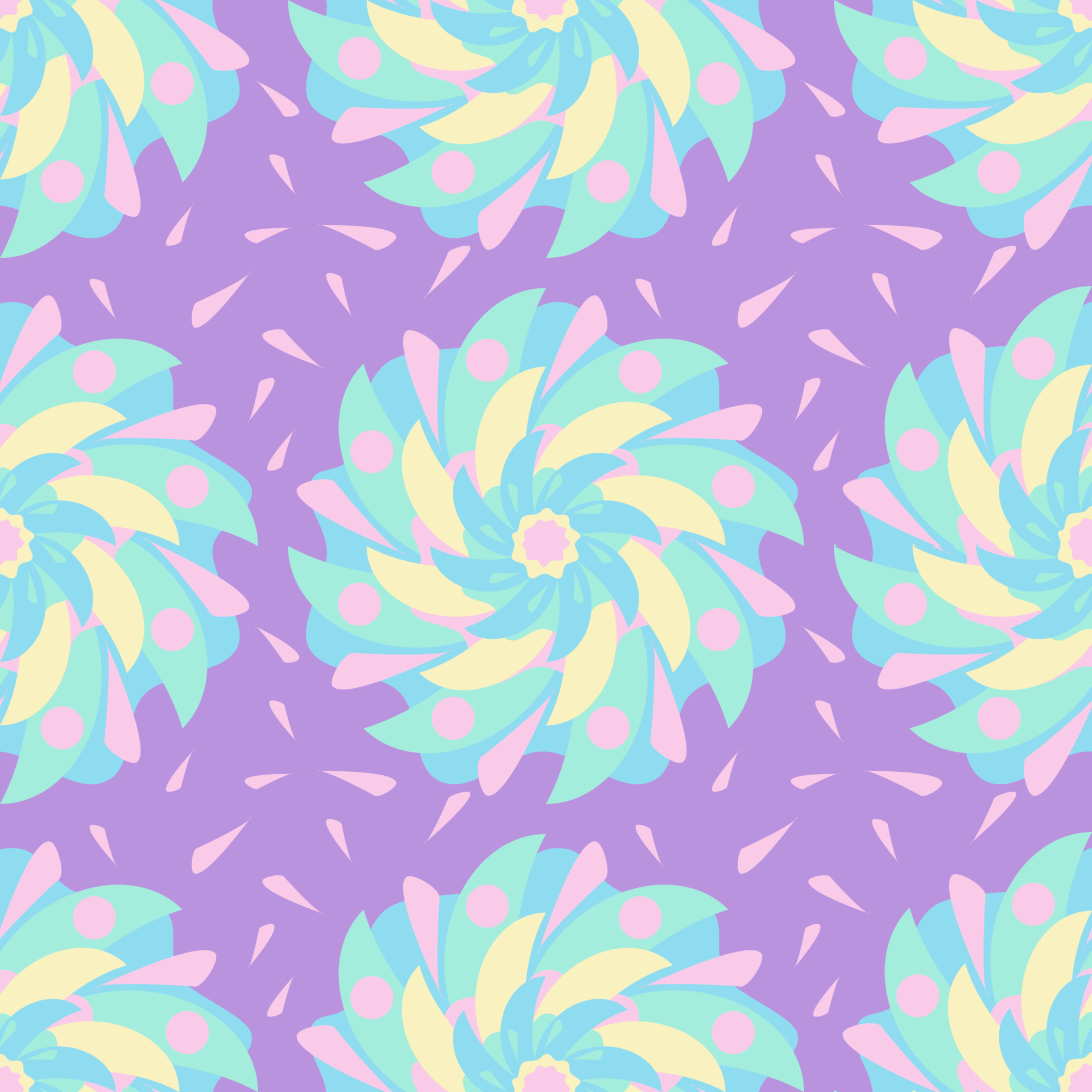 Pastel Colorful Floral Seamless Pattern Green Blue Yellow Pink With