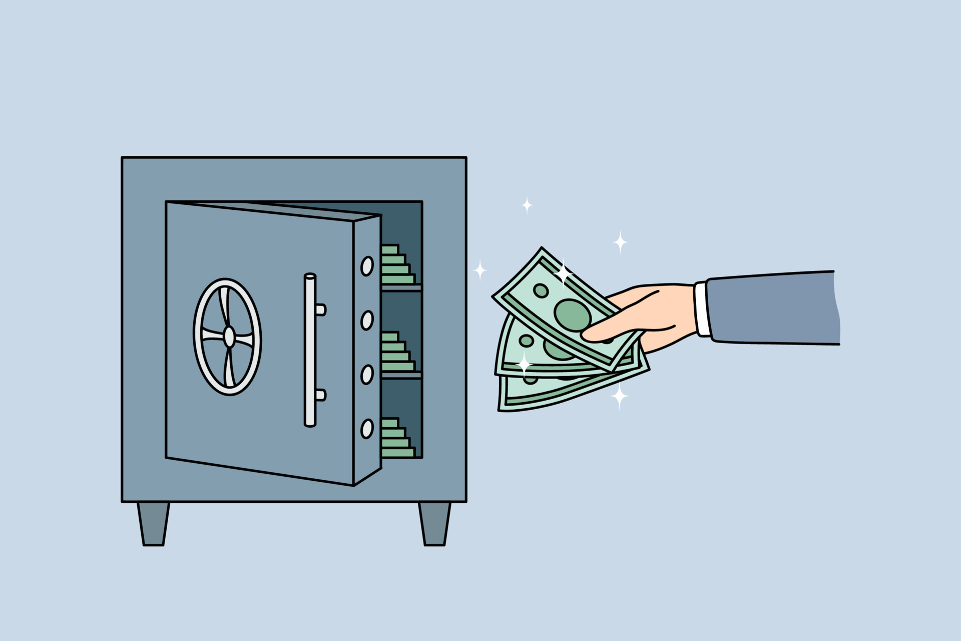 Man Put Money Into Vault Make Investment For Future Male Investor Save