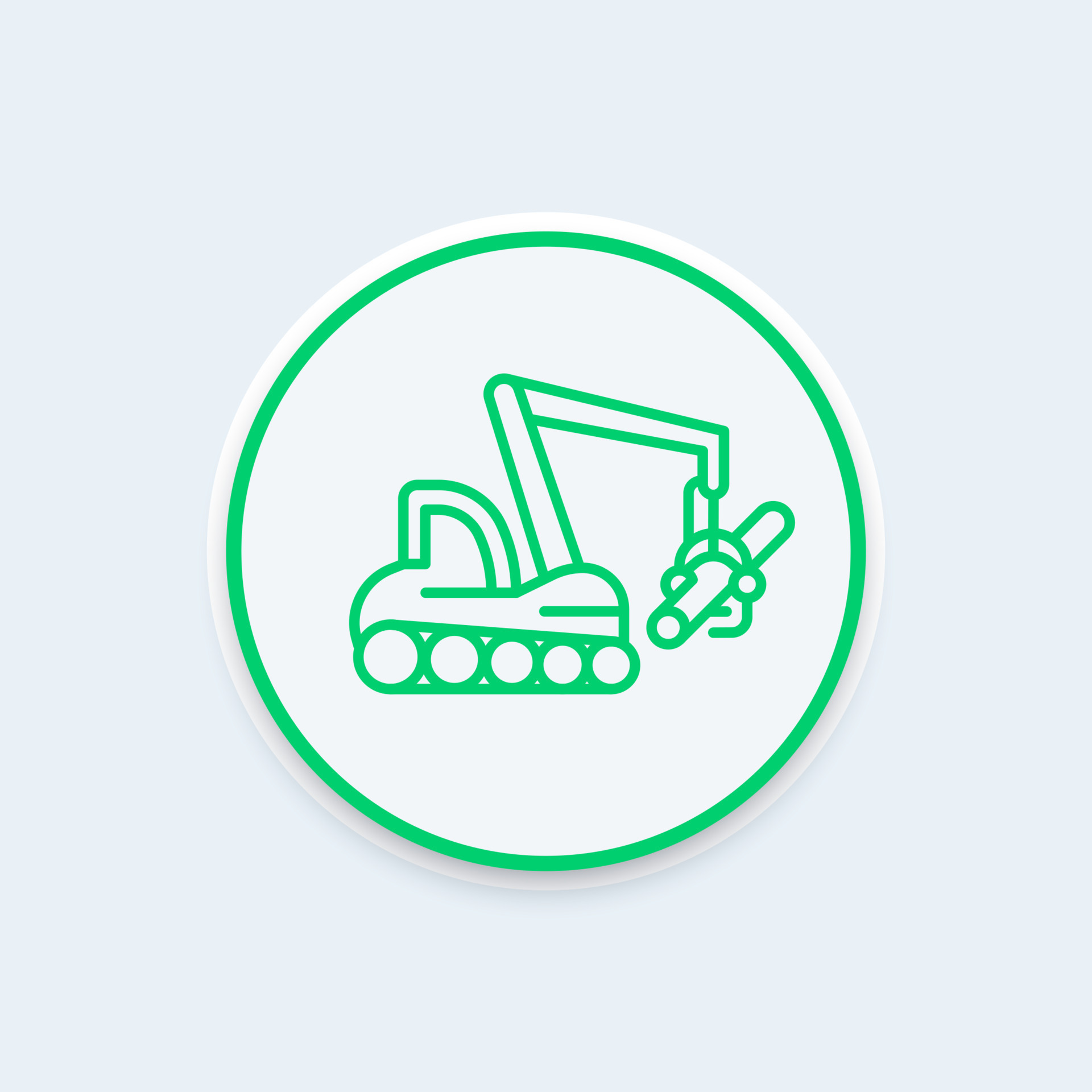 Forest harvester line icon on round shape, timber harvesting machine, tree harvester linear sign ...