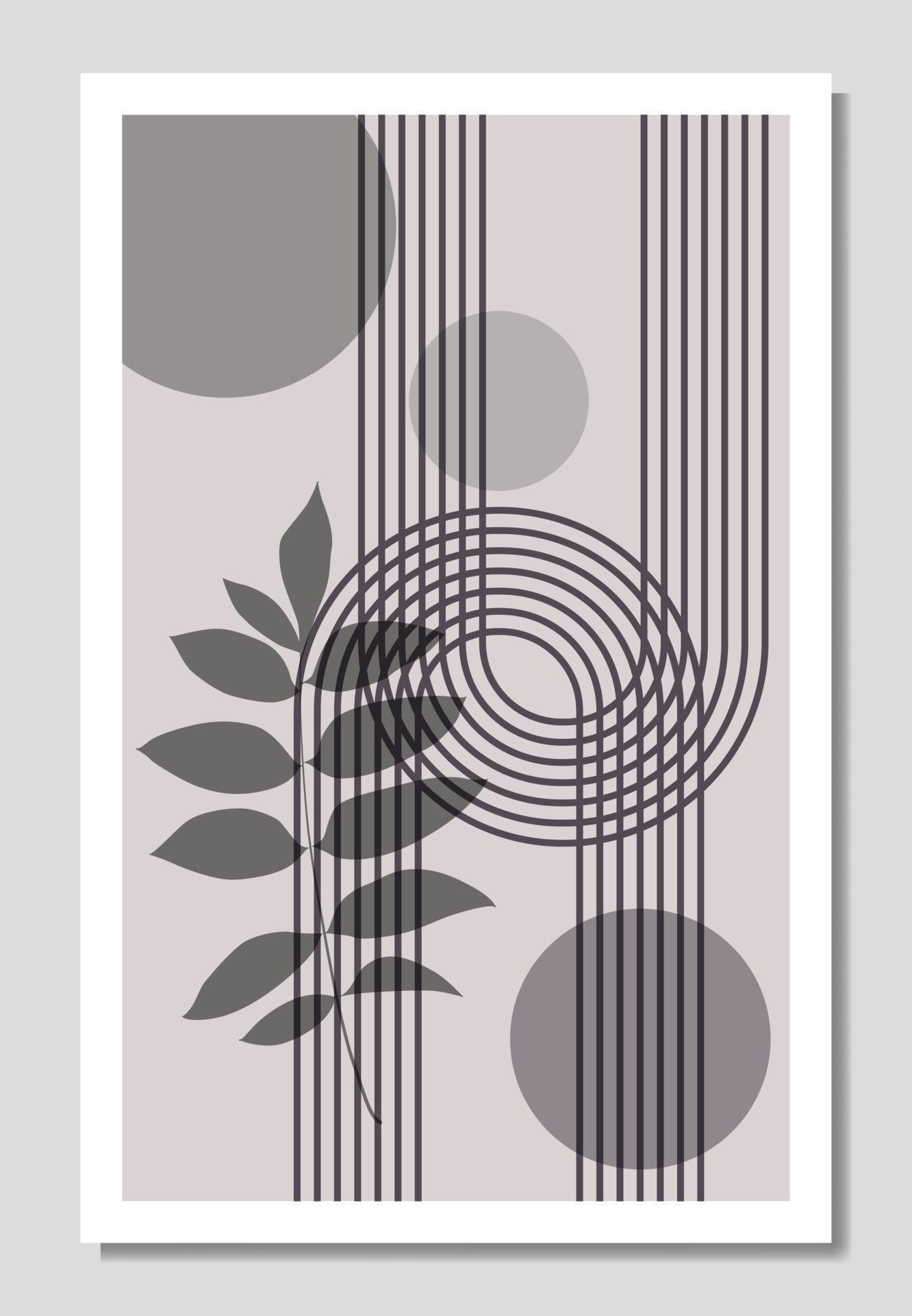 Botanical And Geometrical Poster Vector Floral Line Art Drawing With