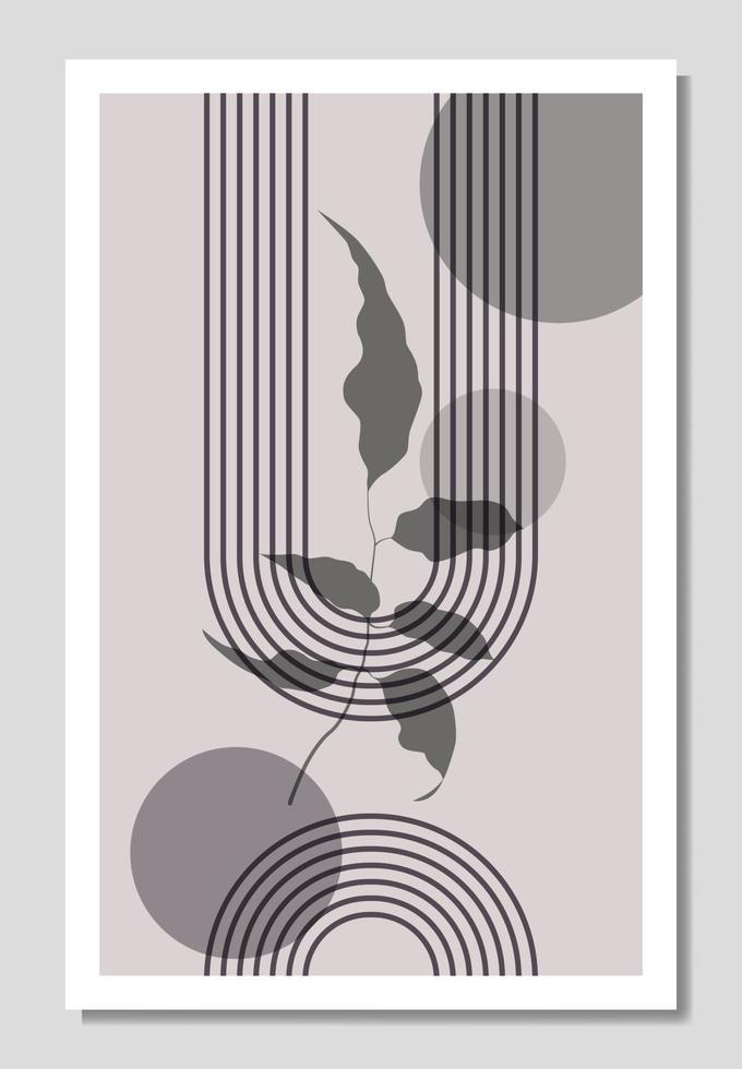 Botanical and geometrical poster vector. Floral line art drawing with ...