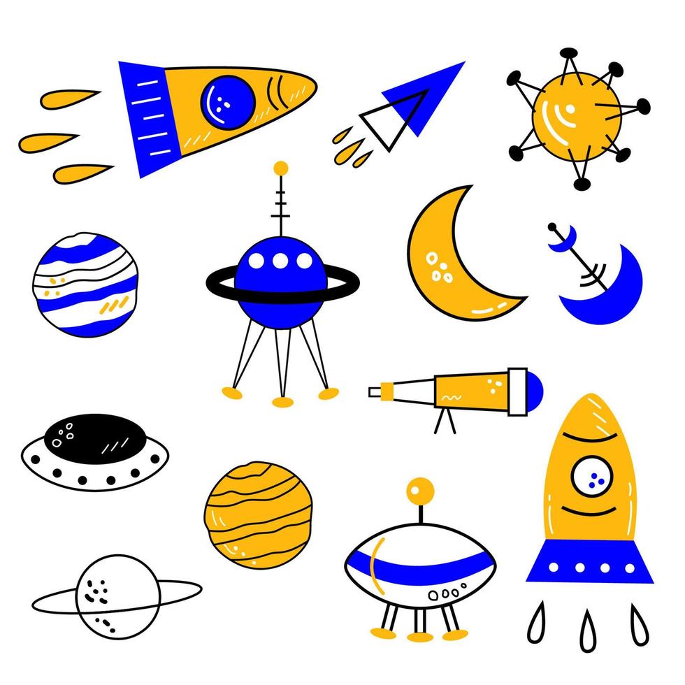 Space Set. Vector hand drawn outline illustration of Space concept ...