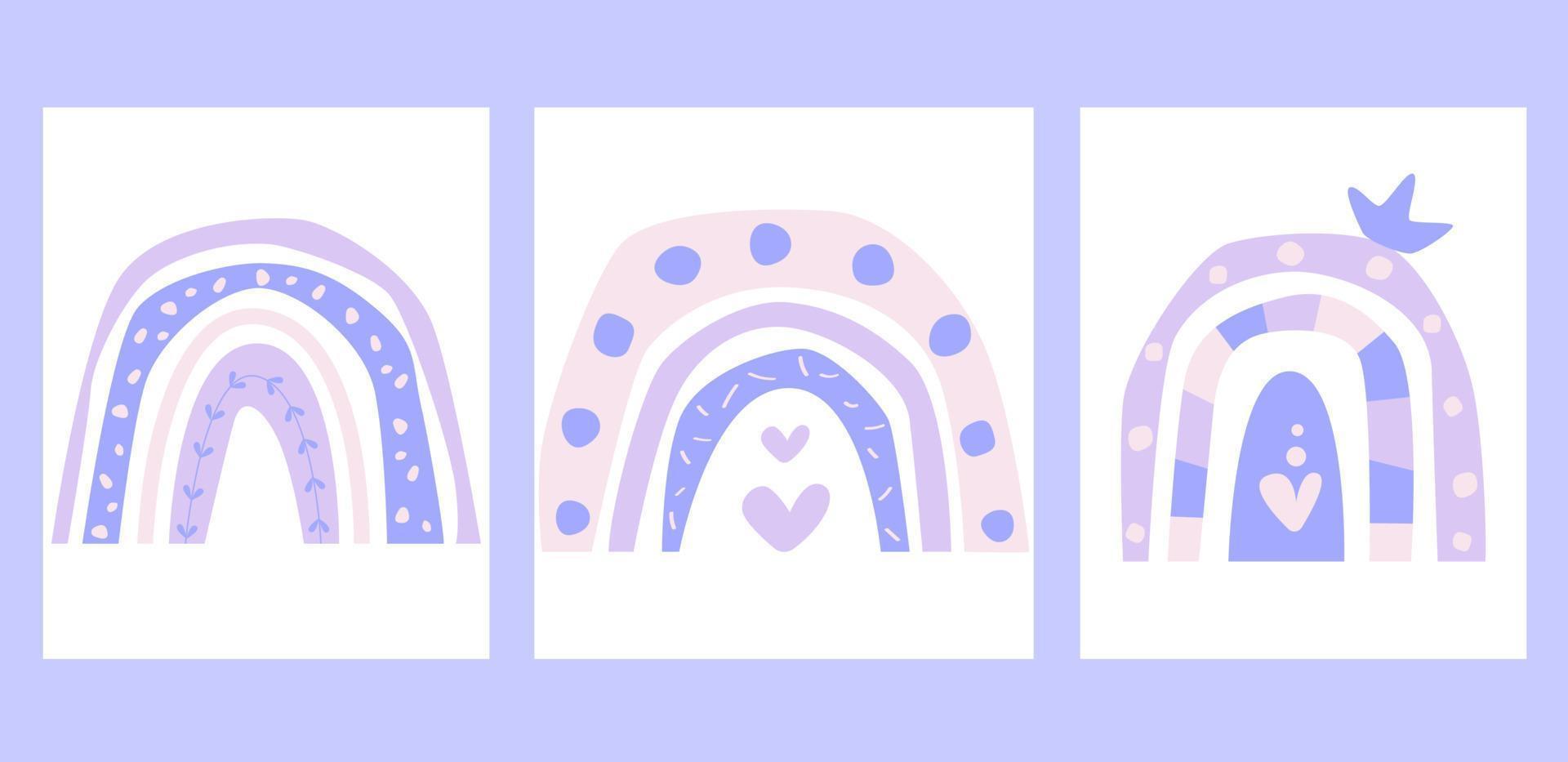 Scandinavian boho rainbow. Cute vector pastel rainbow set with drops ...