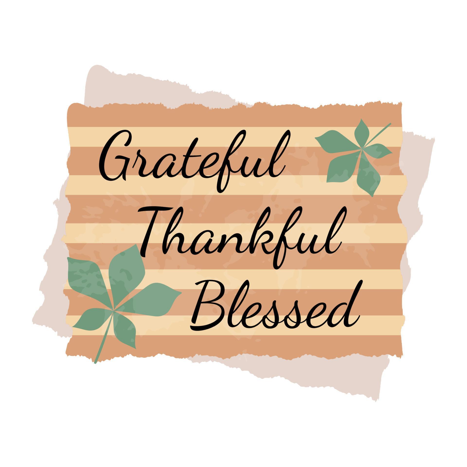Fall vintage label. GRATEFUL THANKFUL BLESSED lettering with fall ...